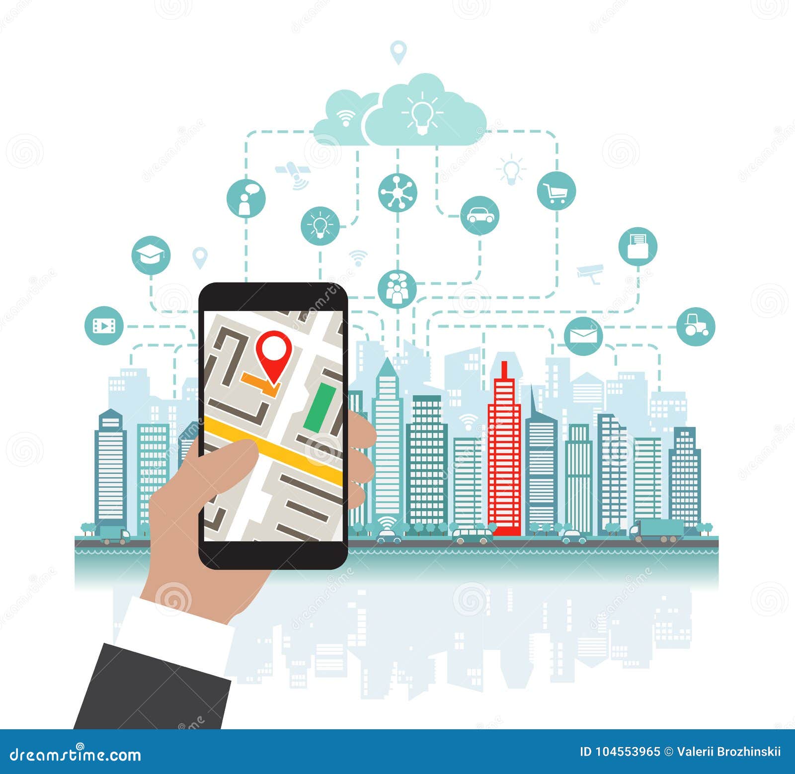 Smartphone with Navigation in the Hand, Location in the City, Searching ...