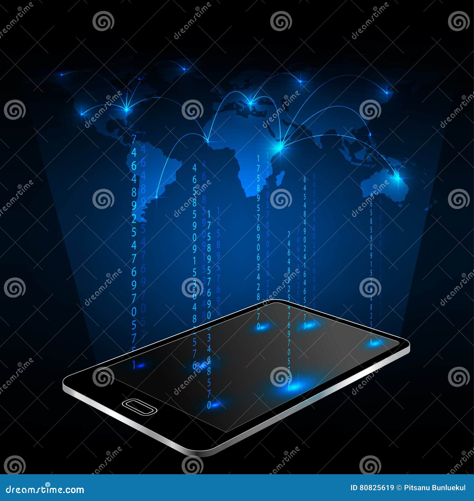Smartphone with Network Connection and World Map Stock Vector ...
