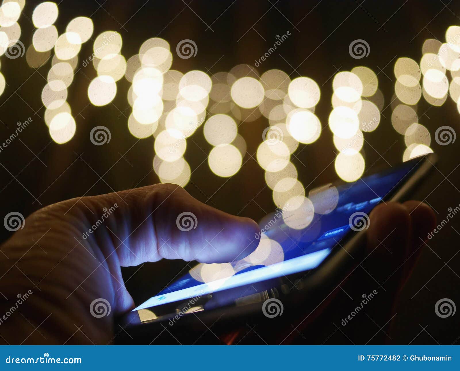 Smartphone Night Bokeh Lighting Stock Photo - Image of connecting ...