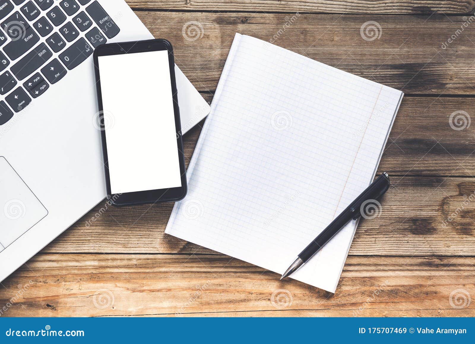 Smartphone on Notepad on Notebook Laptop Stock Image - Image of meeting ...