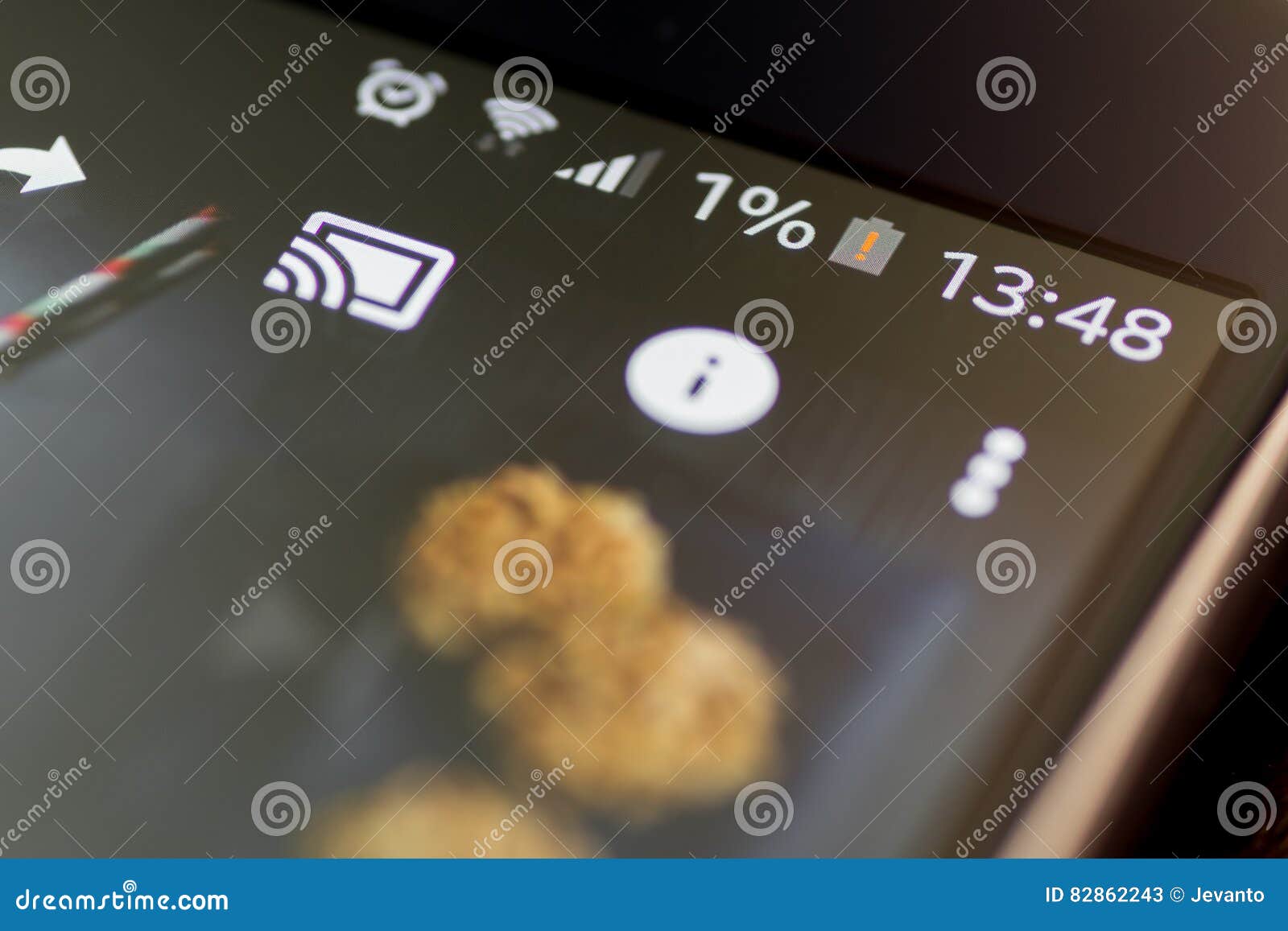 Smartphone with One Percent Battery Charge on the Screen Stock Image ...