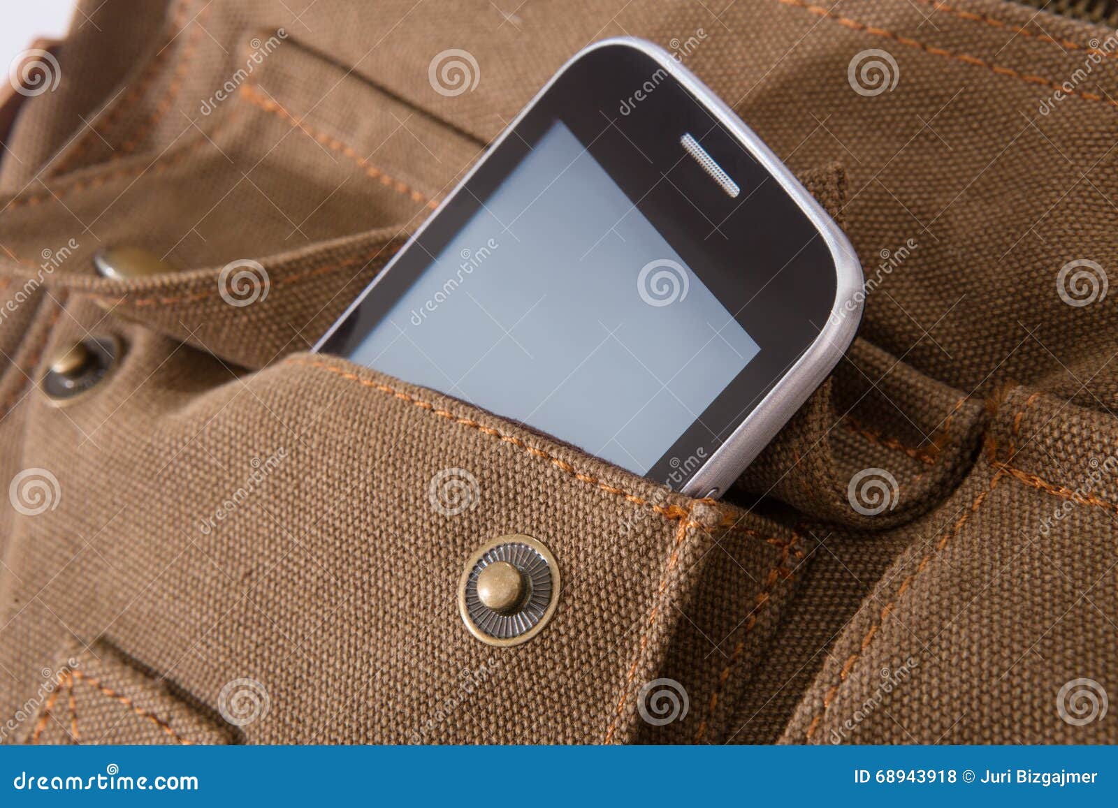 Smartphone in Open Pocket of Bag Stock Photo - Image of dark, natural ...