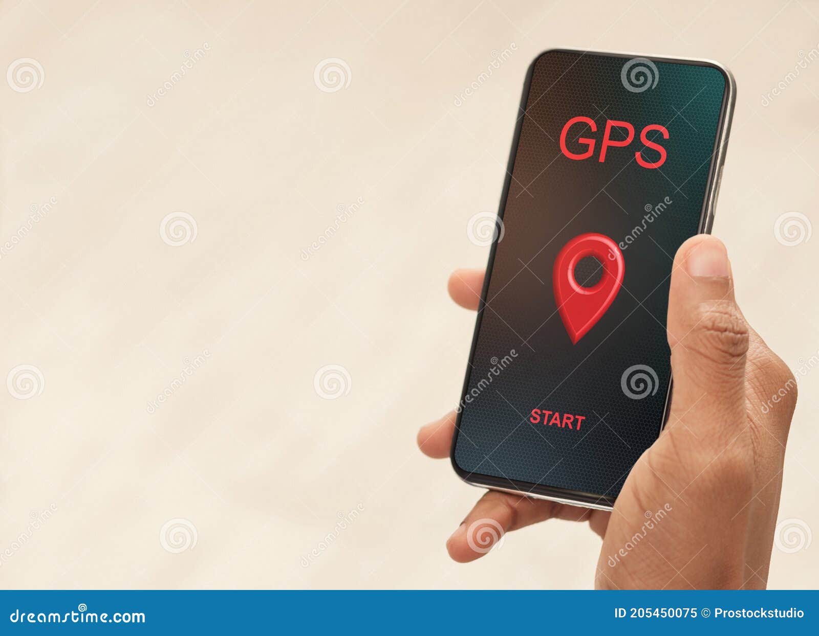 Smartphone with Opened GPS App on Screen in Male Hand, Collage Stock ...