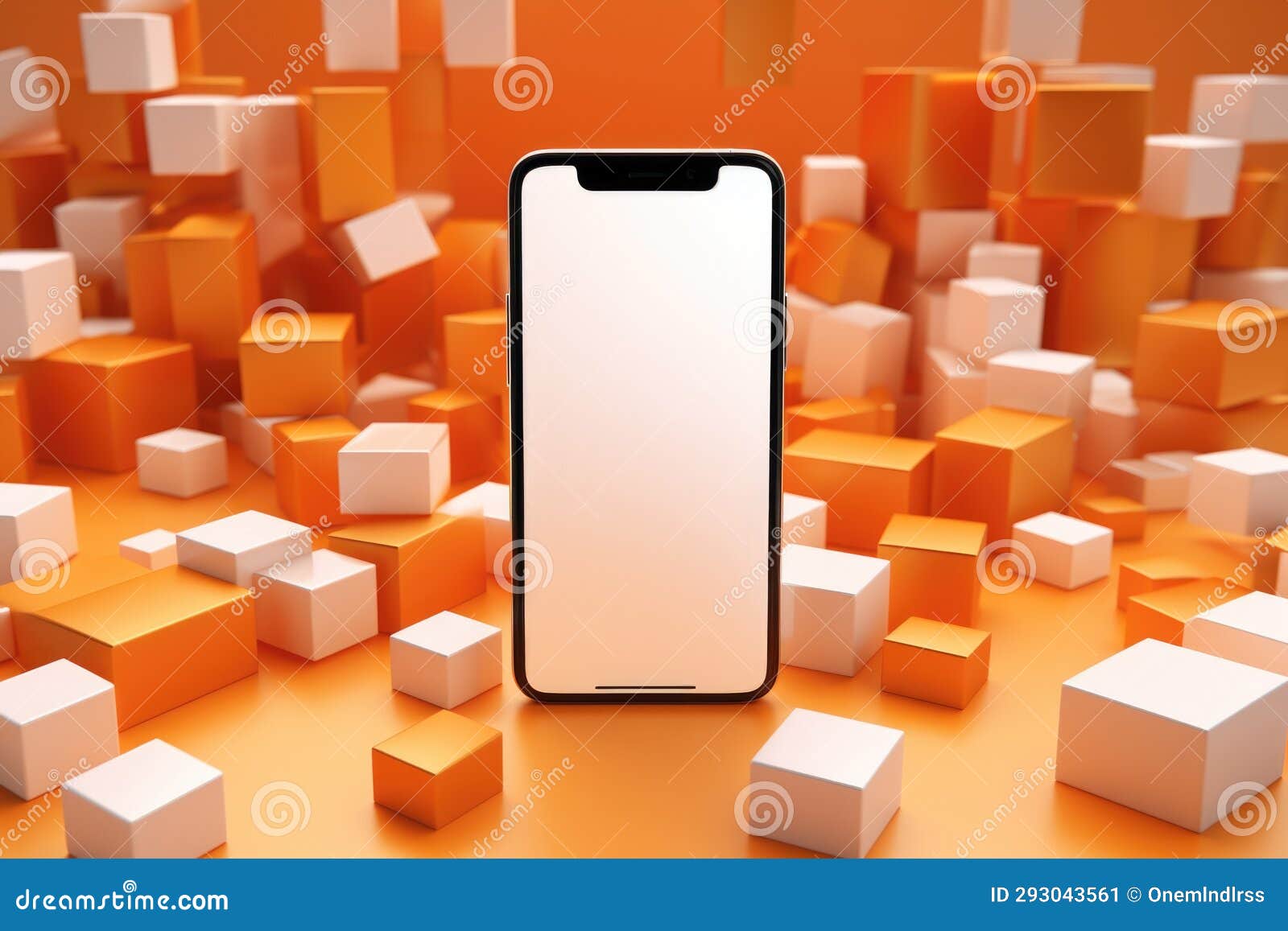 Smartphone with Orange Screen on Orange Background, 3 D Rendering ...