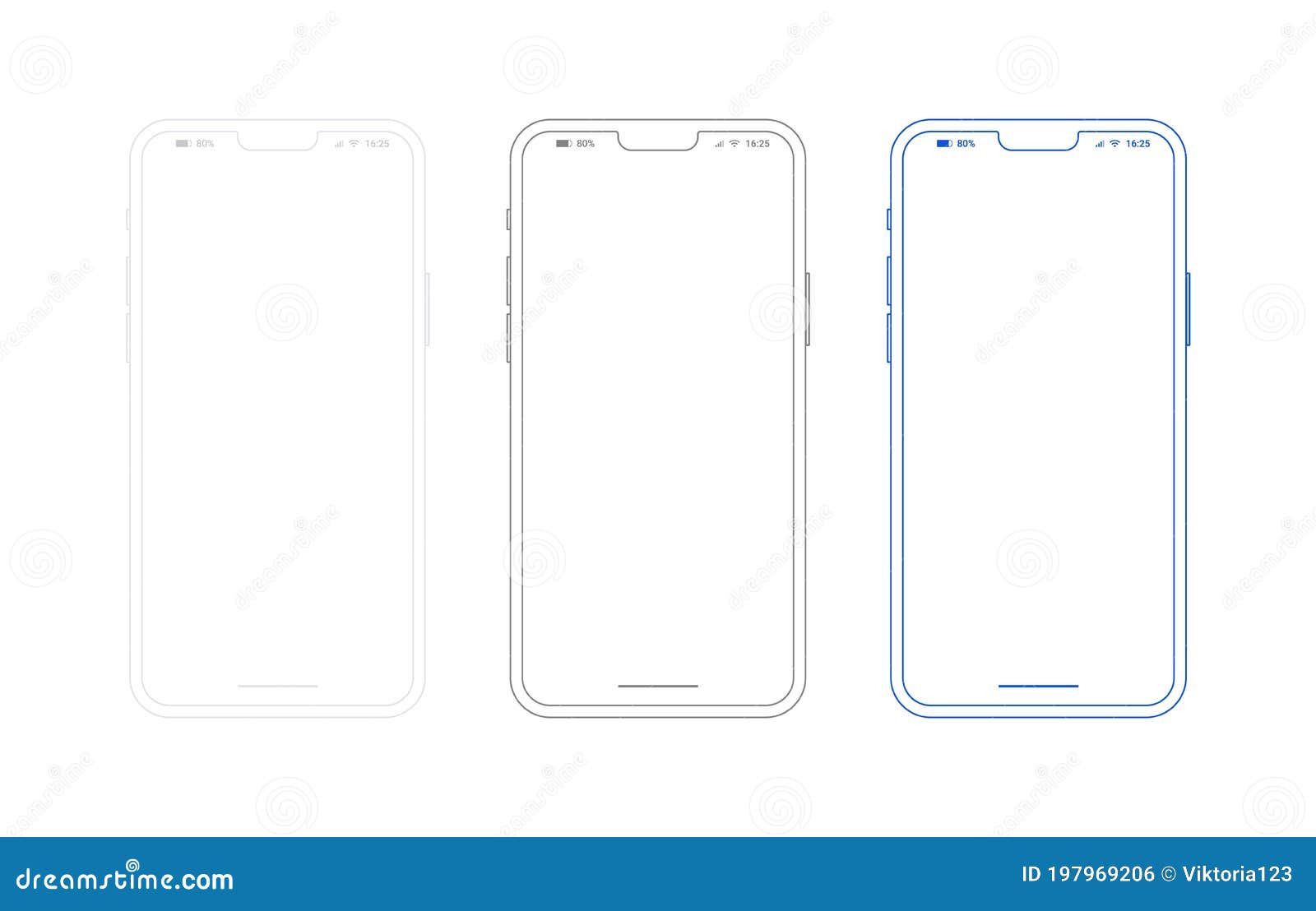 Smartphone Outline Mockup, Different Colors Set. Generic Mobile Phone ...