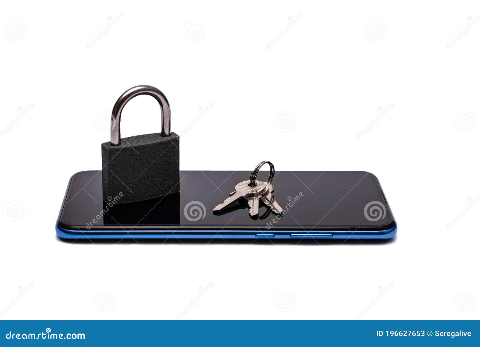 Smartphone and Padlock with Keys on White Background Stock Image ...