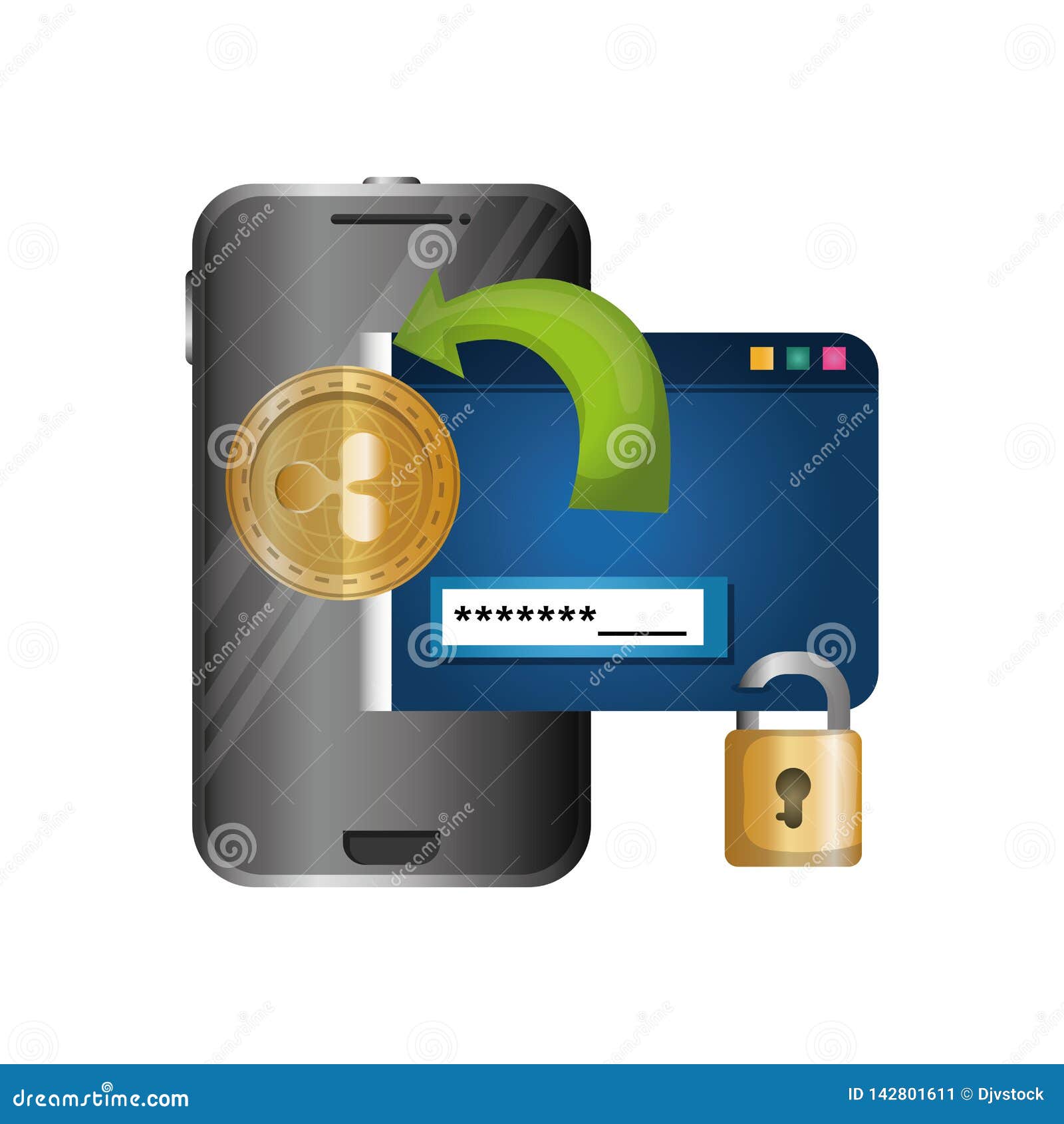 Smartphone with Padlock and Webpage Template Stock Vector ...