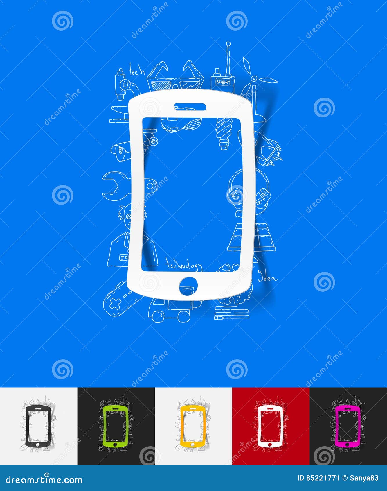 Smartphone Paper Sticker with Hand Drawn Elements Stock Vector ...