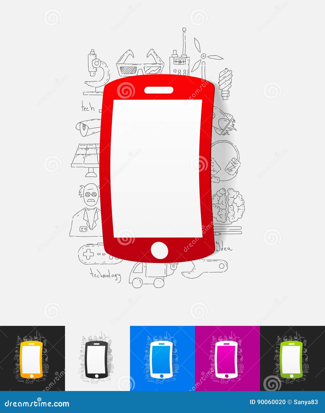 Smartphone Paper Sticker with Hand Drawn Elements Stock Vector ...