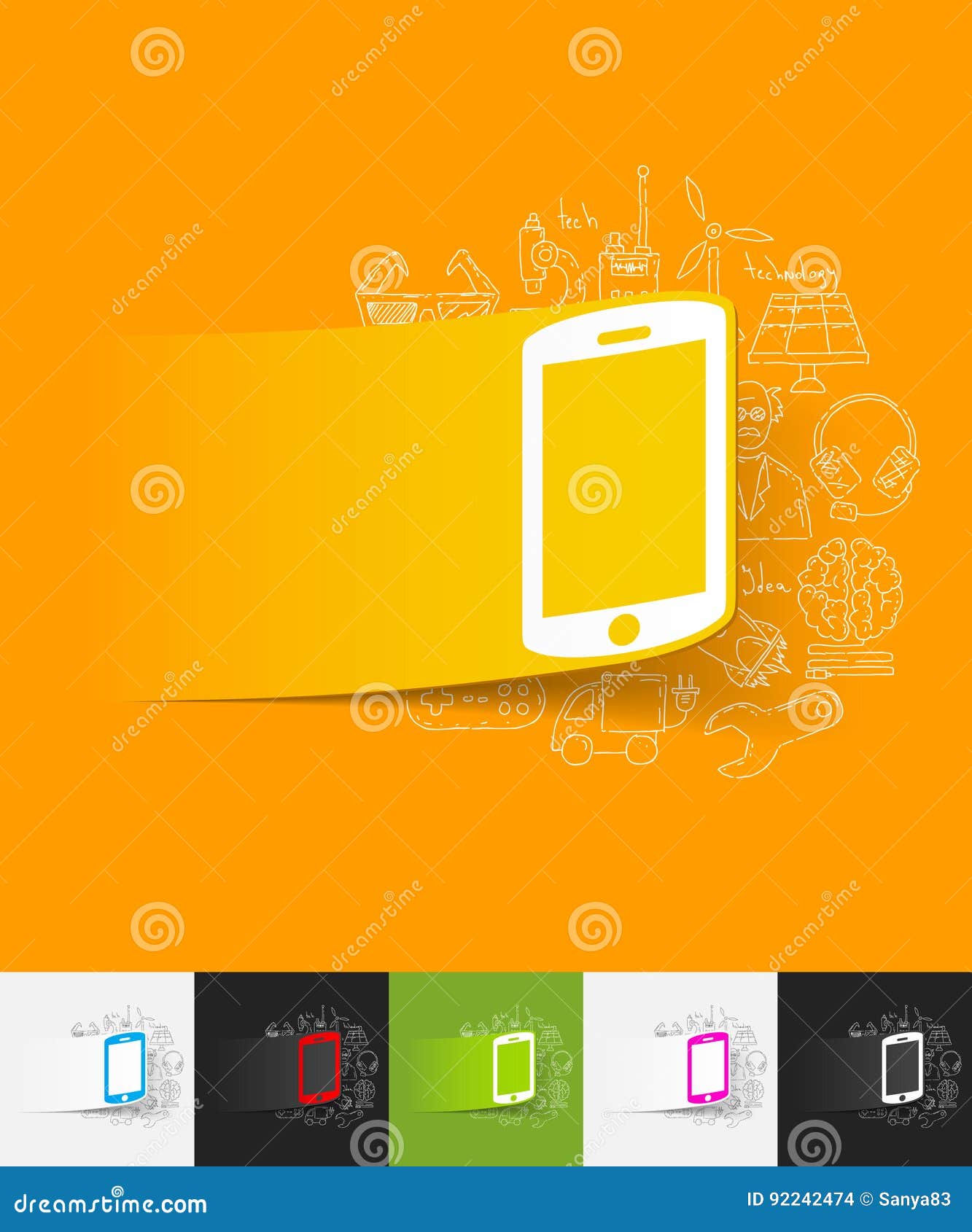 Smartphone Paper Sticker with Hand Drawn Elements Stock Vector ...