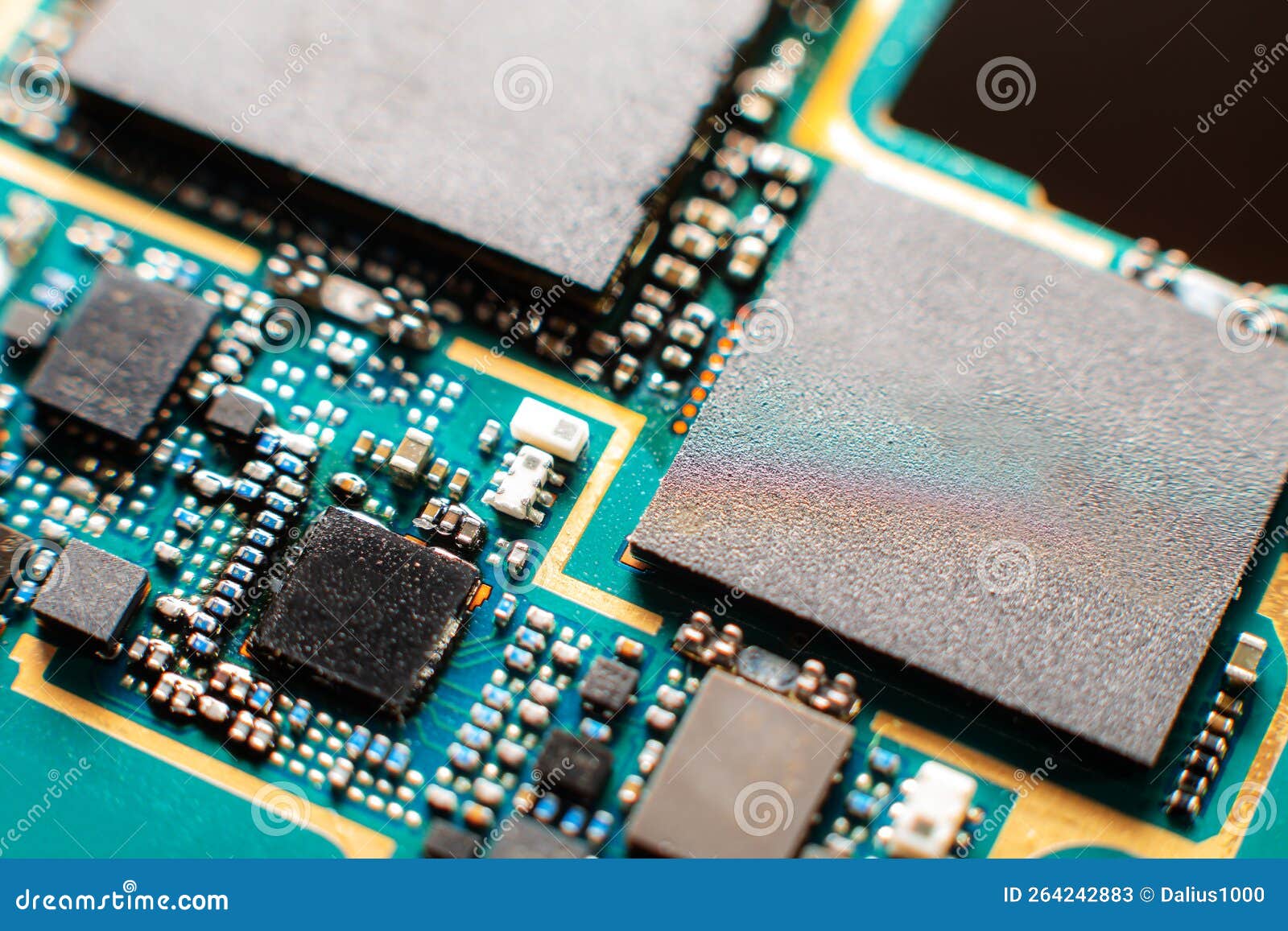 Smartphone PCB and Chips Super Close-up - Very Small SMD Elements Stock ...