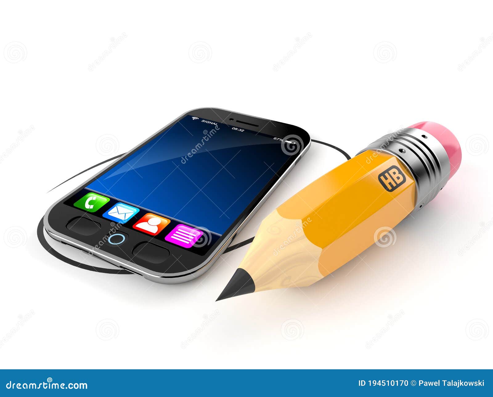 Smartphone with pencil stock illustration. Illustration of background ...