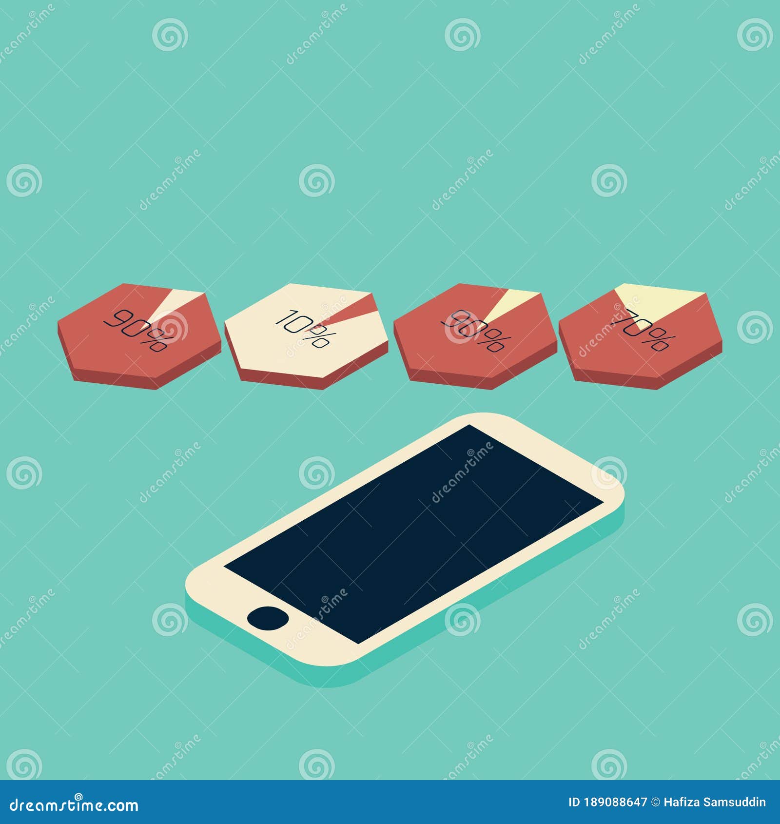 Smartphone with Percentage Charts. Vector Illustration Decorative ...