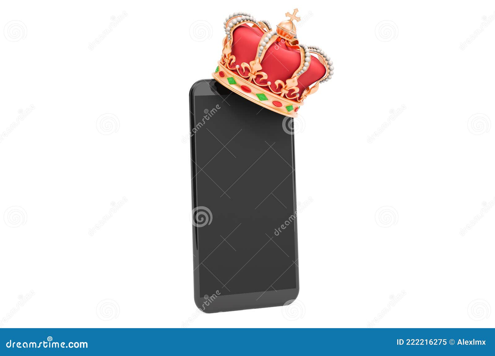 Smartphone Phone with Golden Crown, 3D Rendering Stock Illustration ...