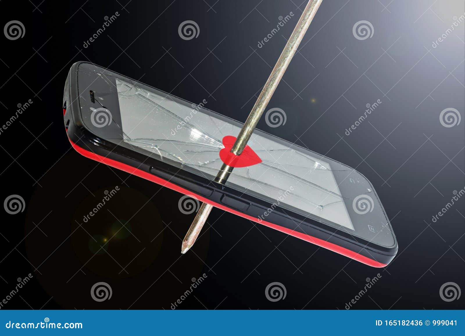 Smartphone Pierced by a Big Nail. Broken Phone. Cracks on the Screen ...