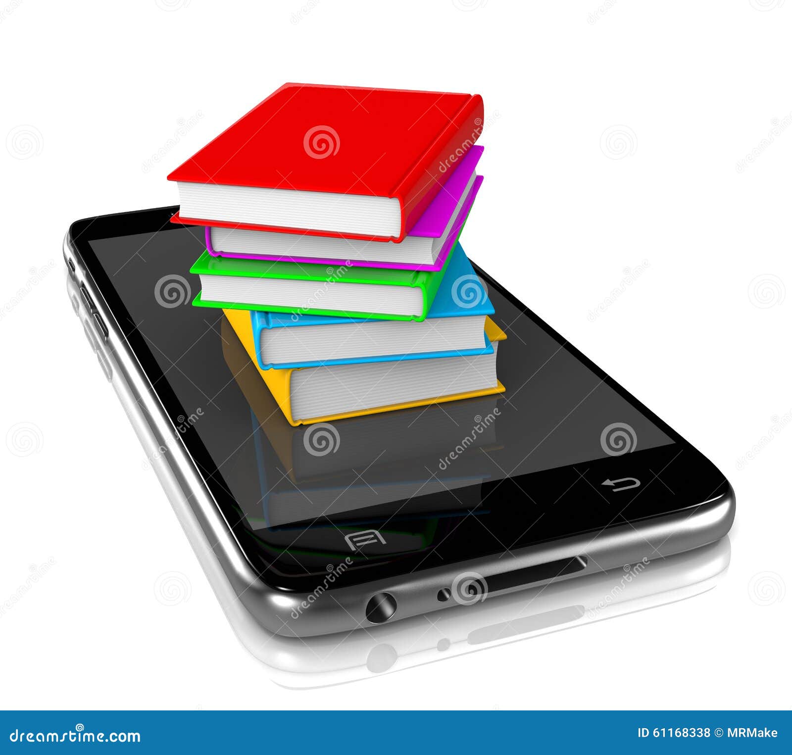 Smartphone with Pile of Books Stock Illustration - Illustration of ...