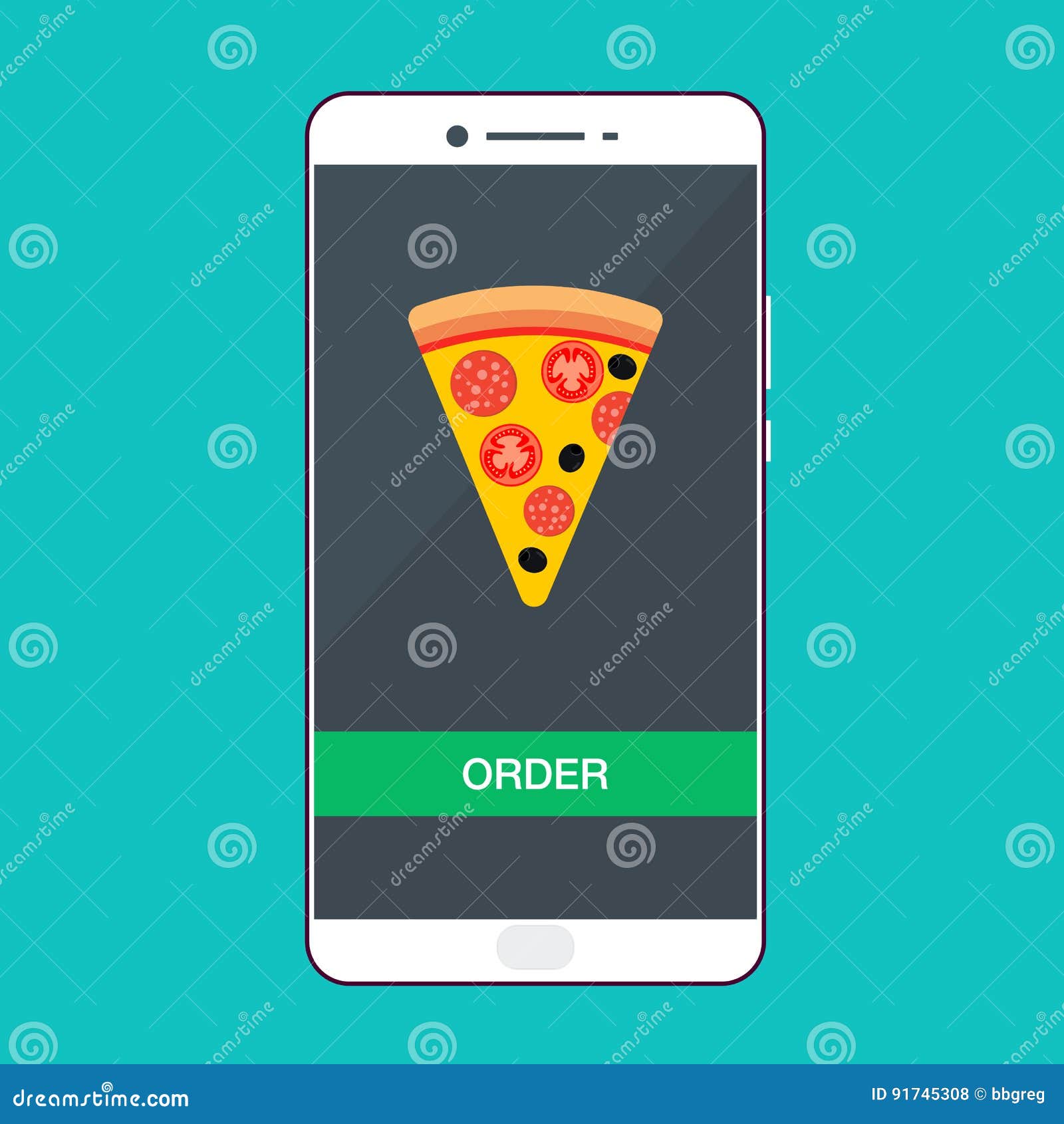 Smartphone with Pizza on the Screen. Order Fast Food Concept. Flat ...