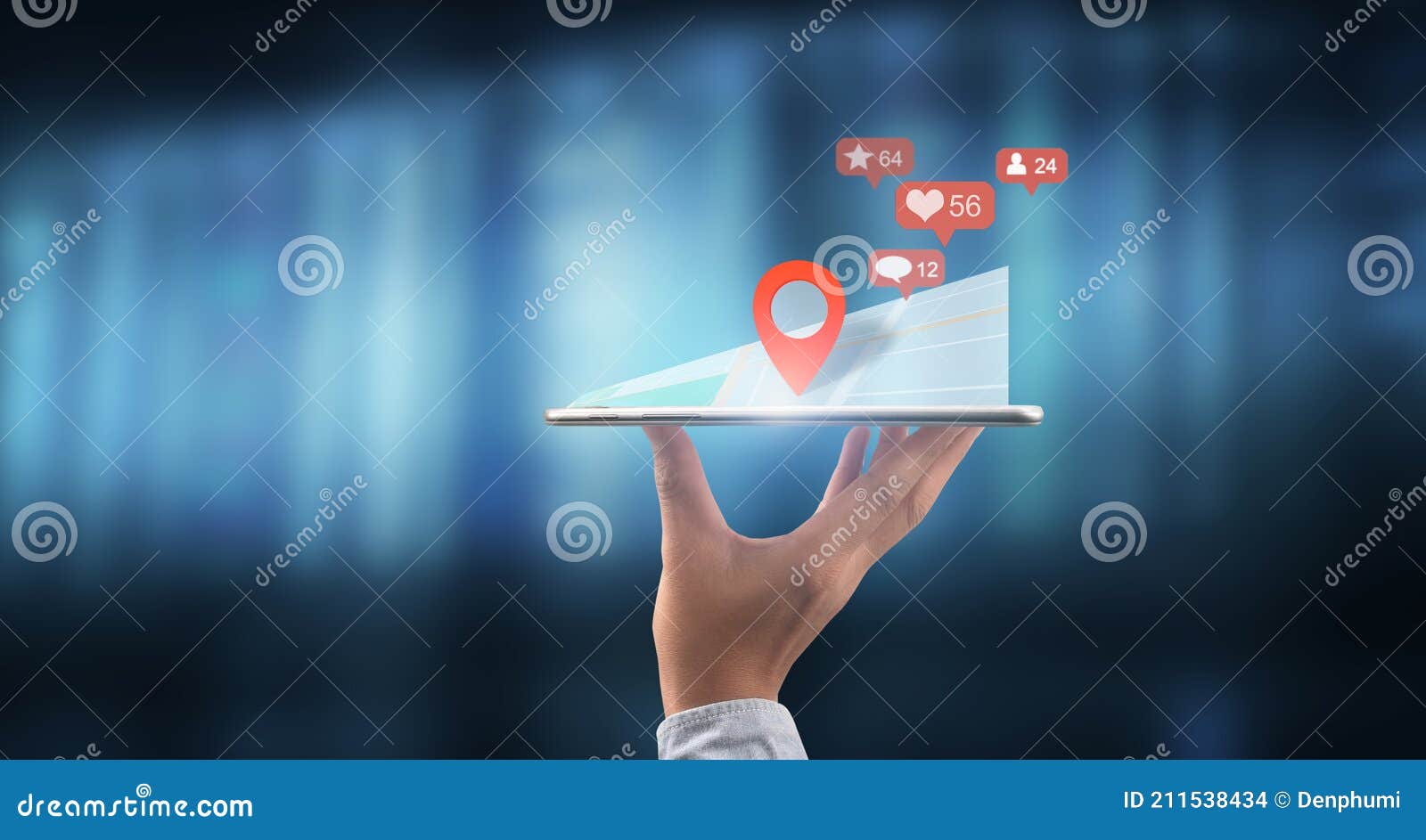 Smartphone Placed on the Hand Like Tray and Network Connection ...