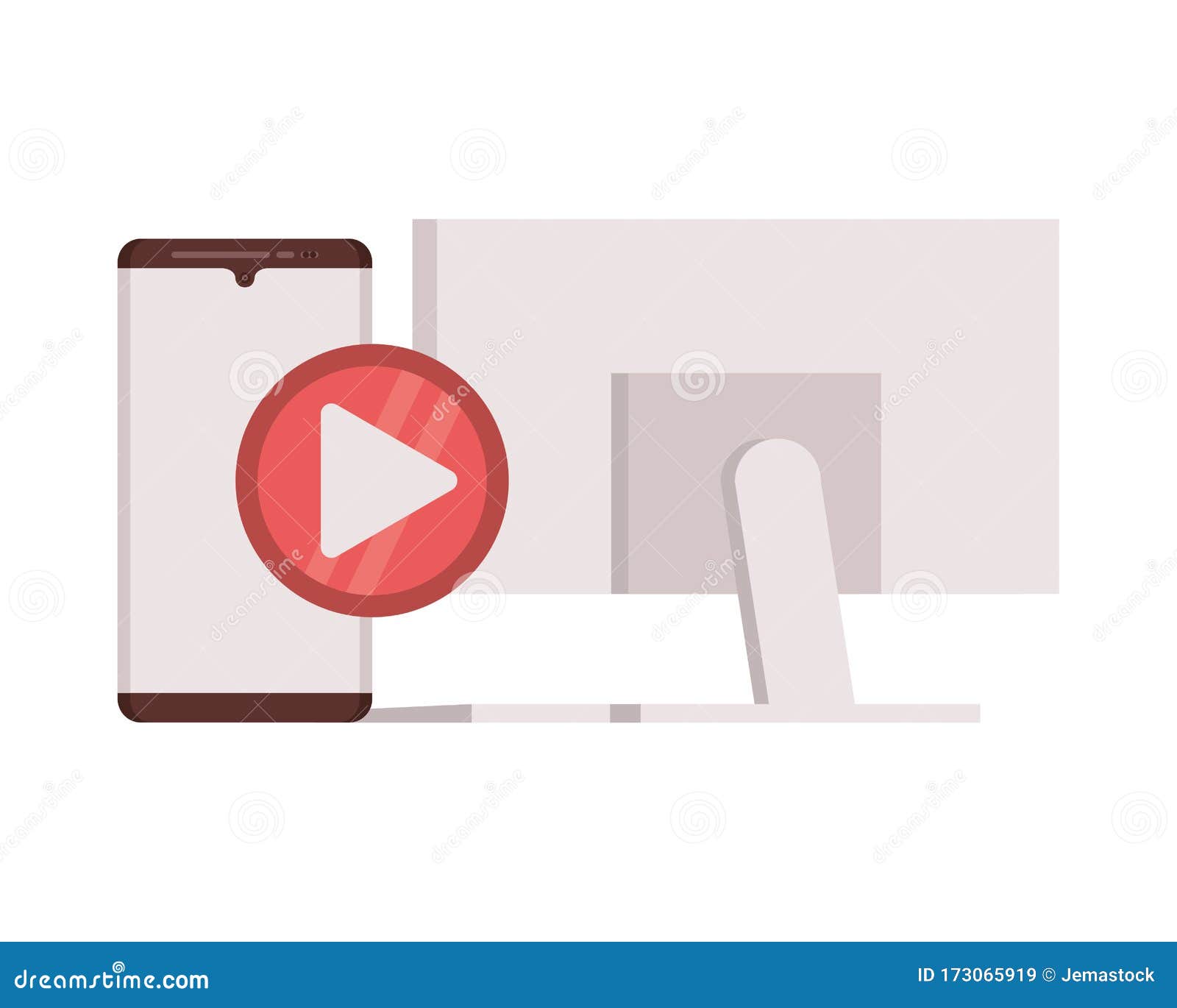 Smartphone with Play Button and Desktop Stock Vector - Illustration of ...