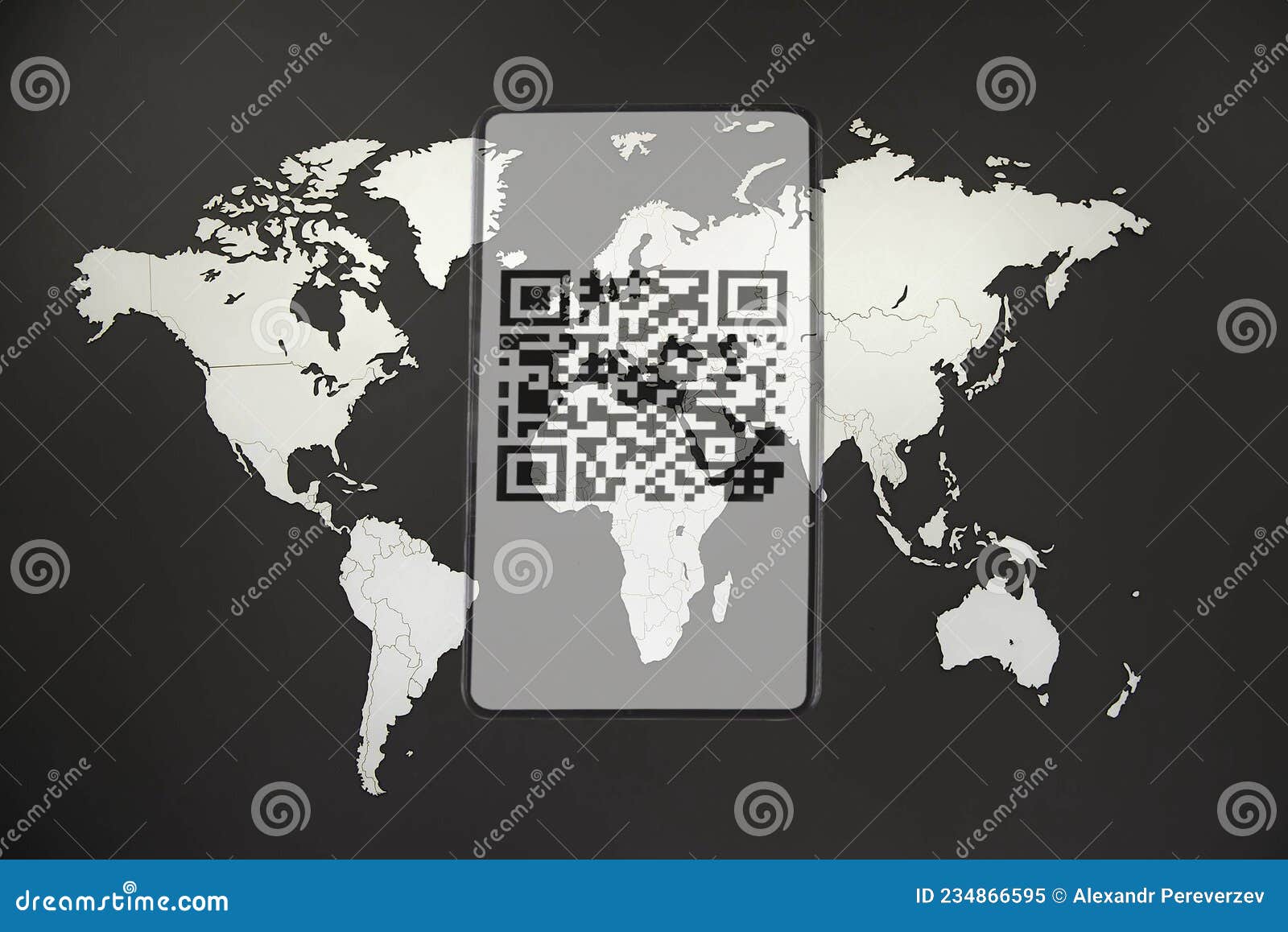 Smartphone With Qr Code On The Background Of The World Map Royalty-Free ...