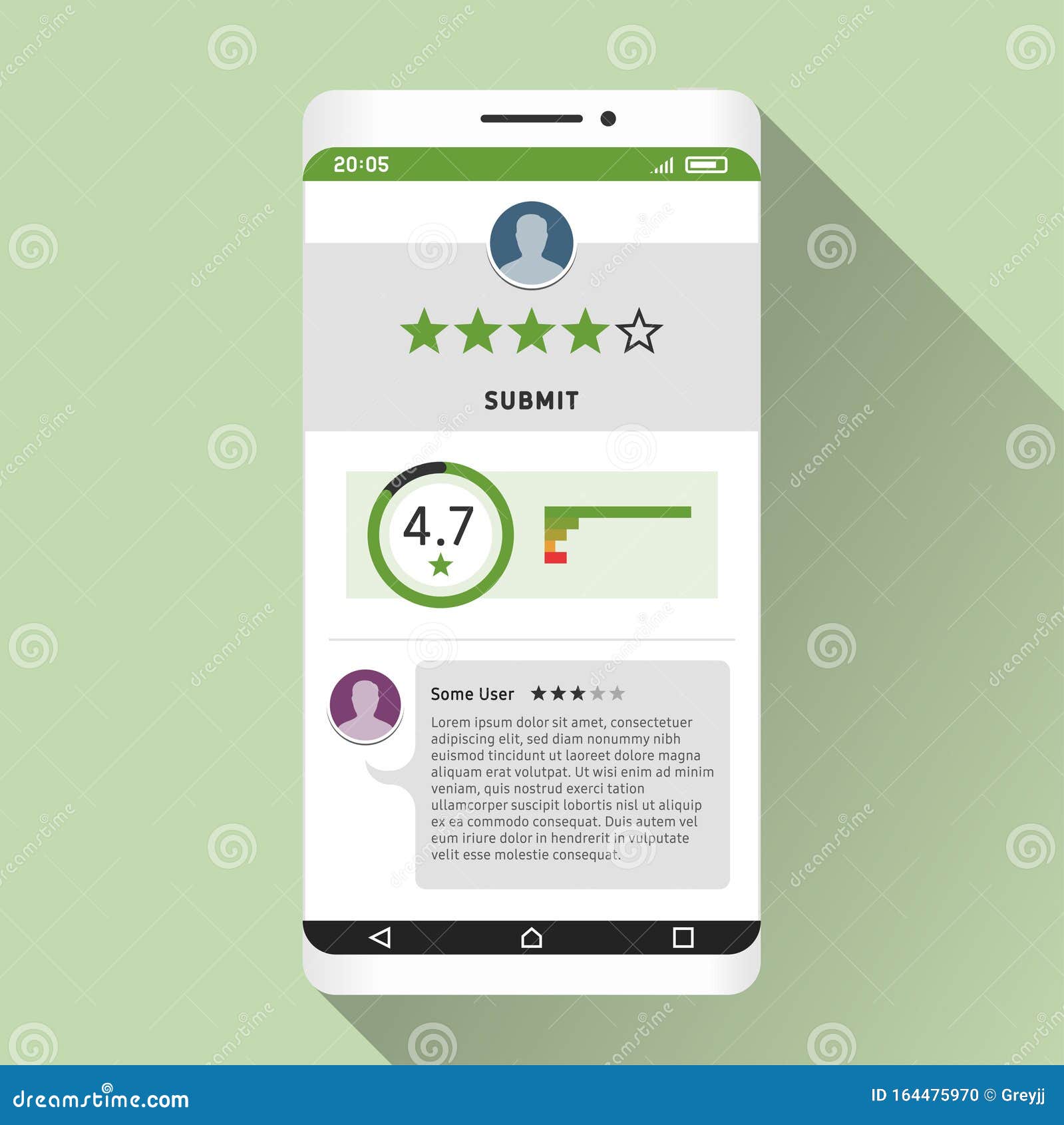 Smartphone and Rating of Mobile App on Its Screen. Flat Illustration ...