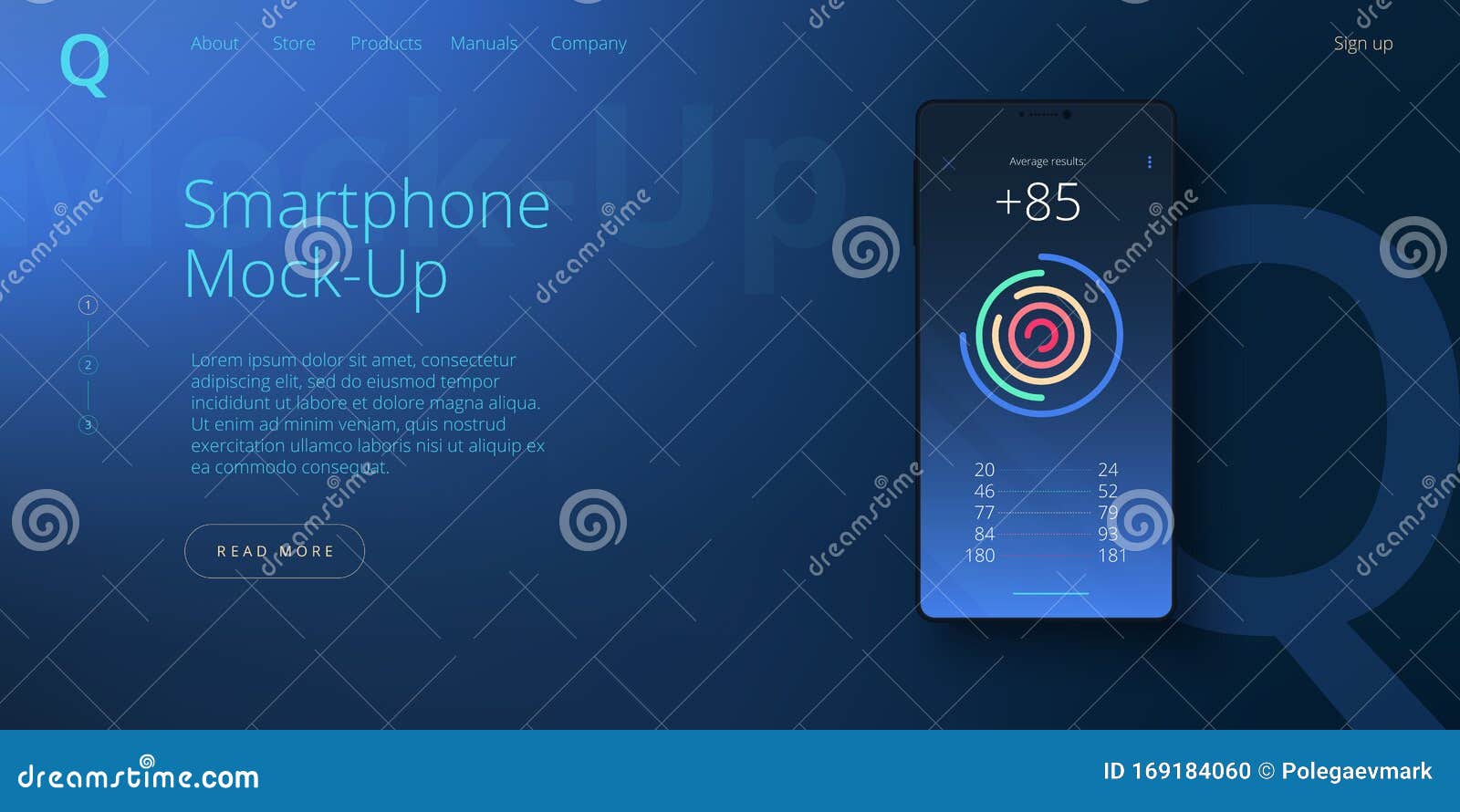 Smartphone Realistic Mockup in Blue Color Palette. Black Cellphone ...