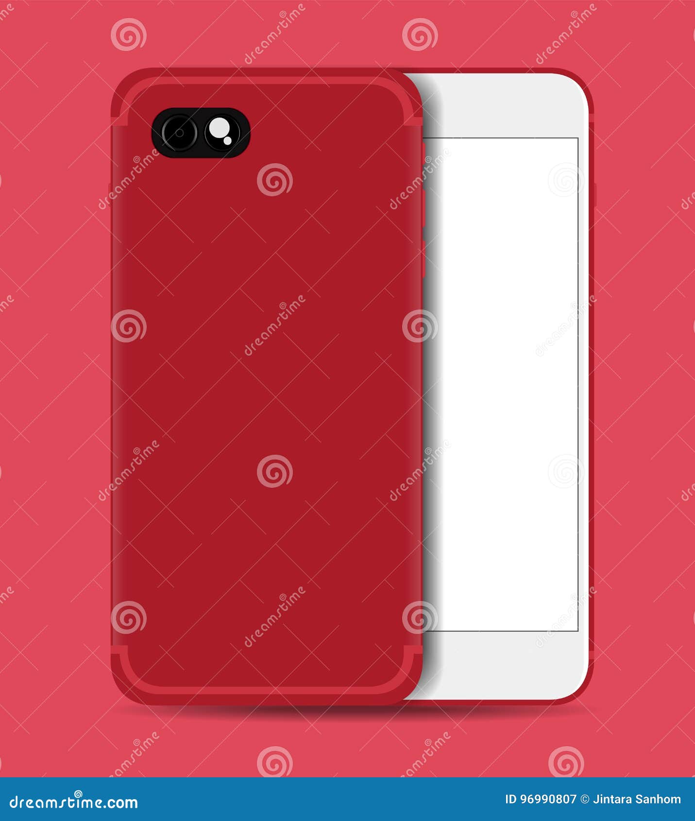 Smartphone Realistic Red with White Screen Isolated on Red Background ...