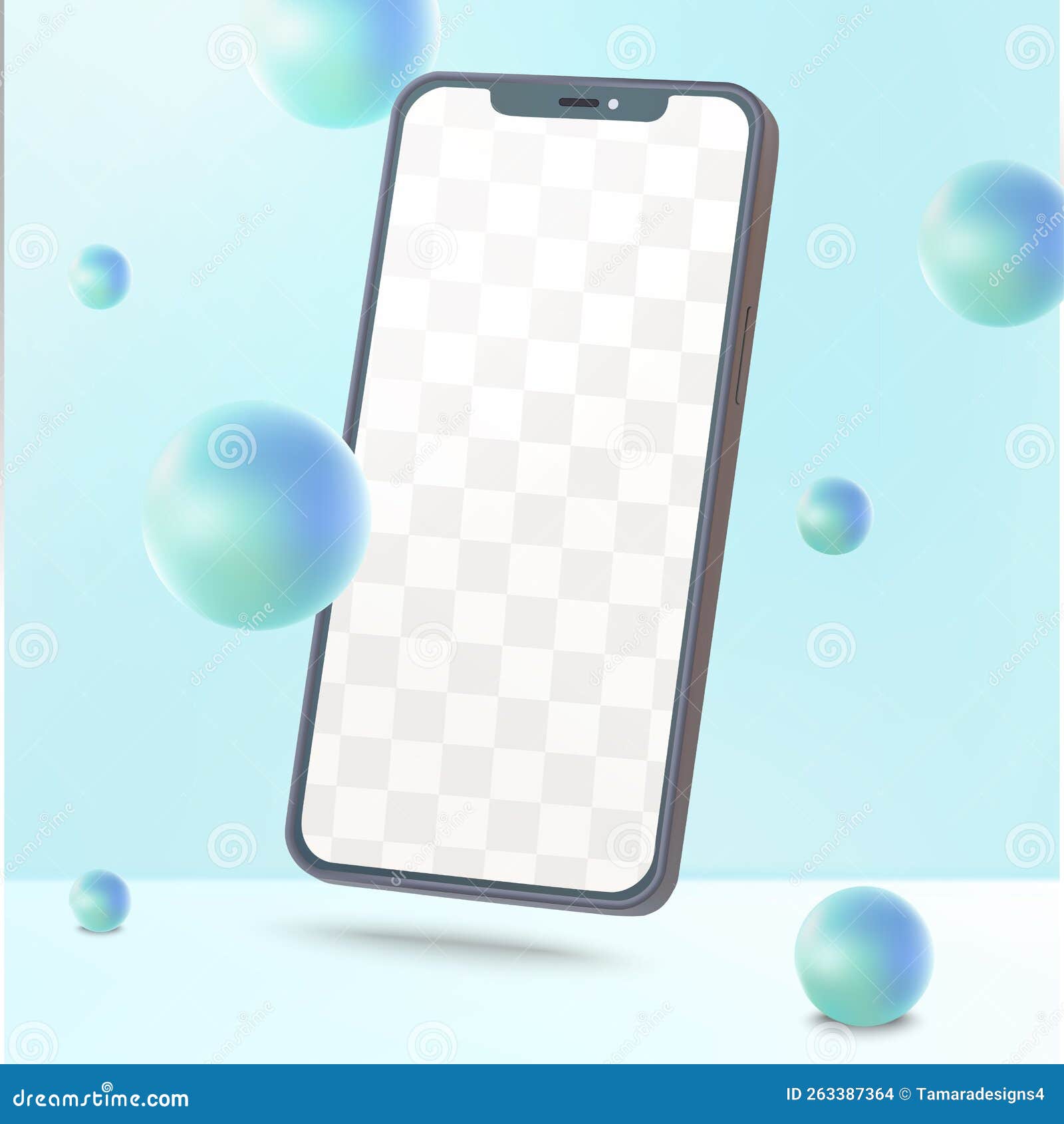 Smartphone Realistic Vector Mockup with Abstract 3D Shapes Stock Vector ...