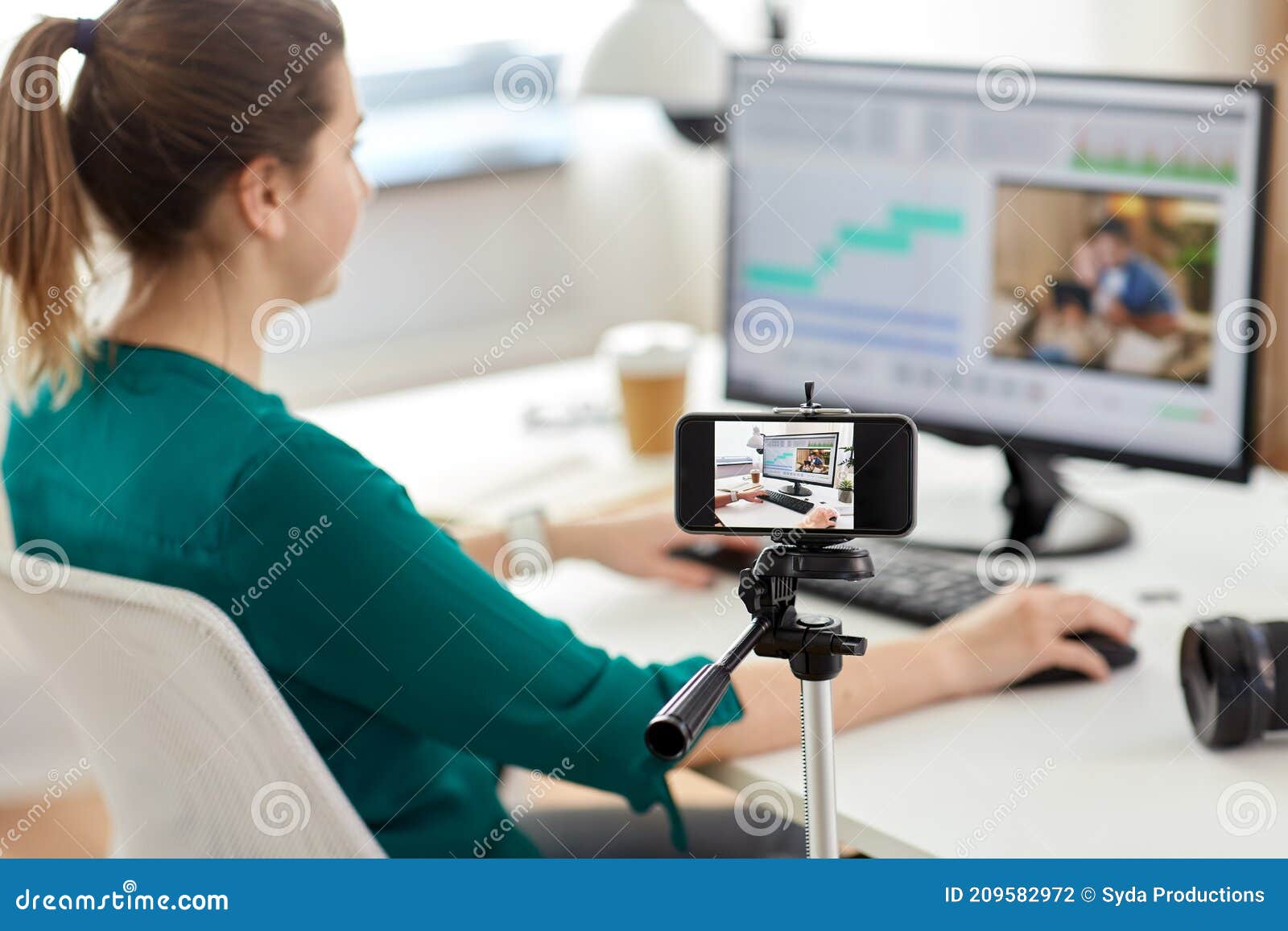 Smartphone Recording Woman Working in Video Editor Stock Photo - Image ...