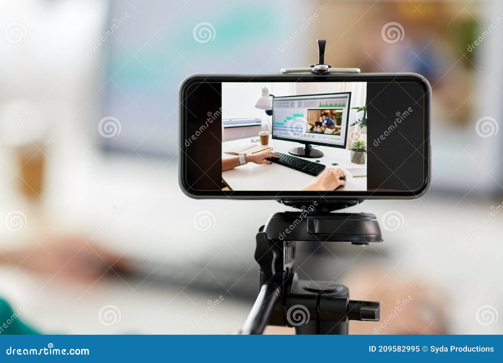 Smartphone Recording Woman Working in Video Editor Stock Image - Image ...