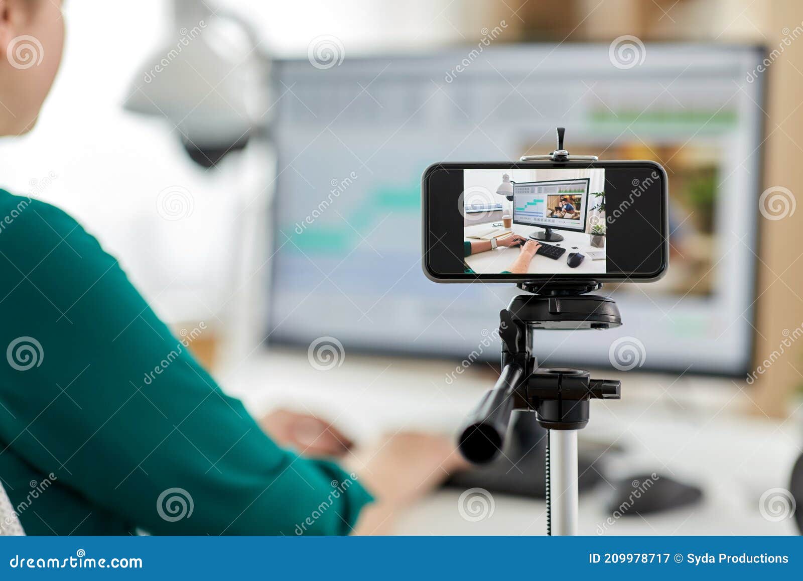 Smartphone Recording Woman Working in Video Editor Stock Image - Image ...