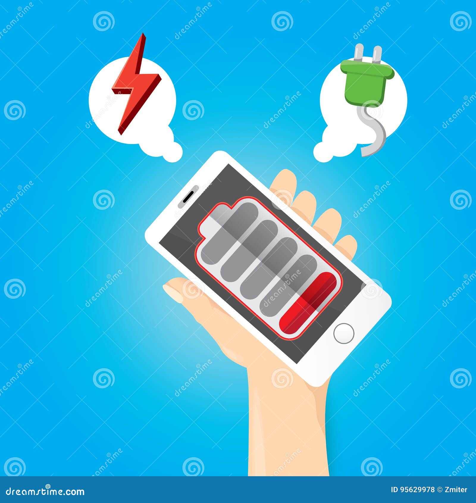 Smartphone with Red Low Battery Icon on Screen. Stock Vector ...