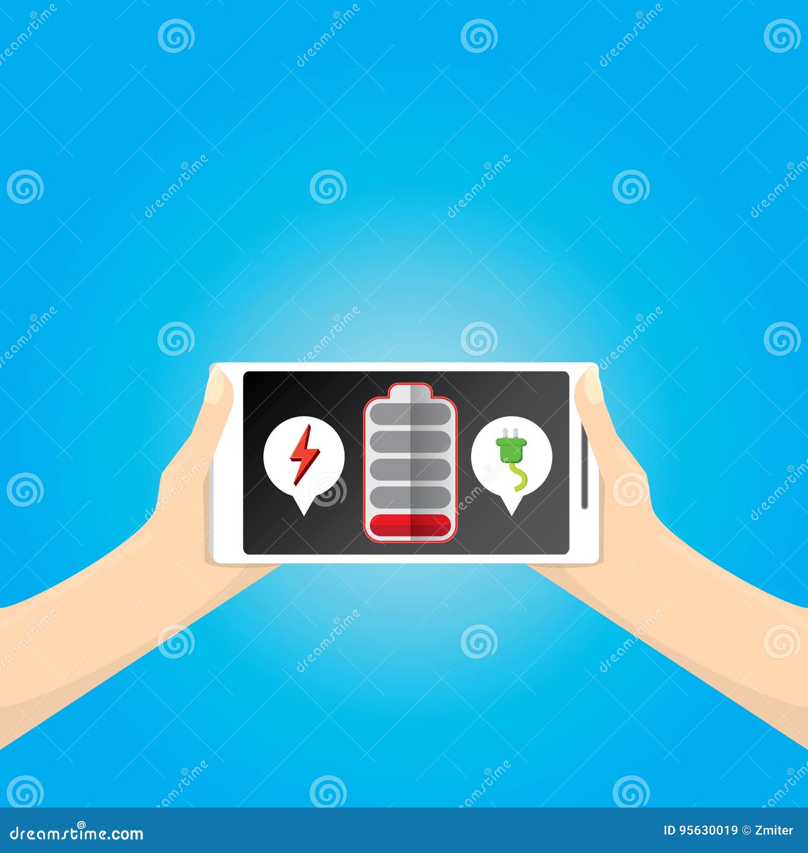 Smartphone with Red Low Battery Icon on Screen. Stock Vector ...