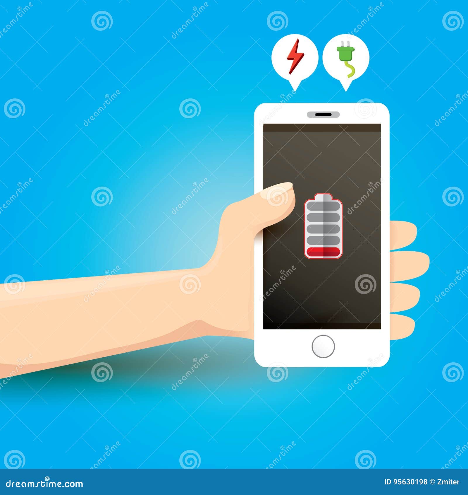 Smartphone with Red Low Battery Icon on Screen. Stock Vector ...