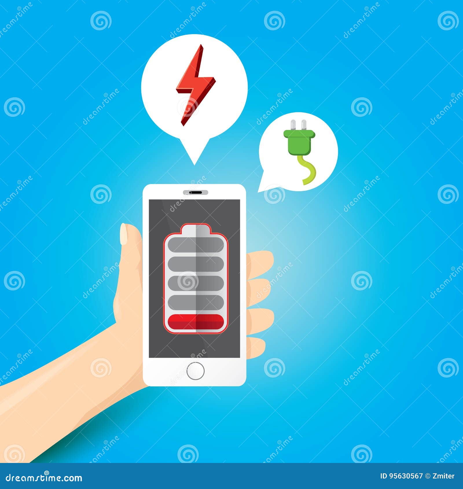 Smartphone with Red Low Battery Icon on Screen. Stock Vector ...