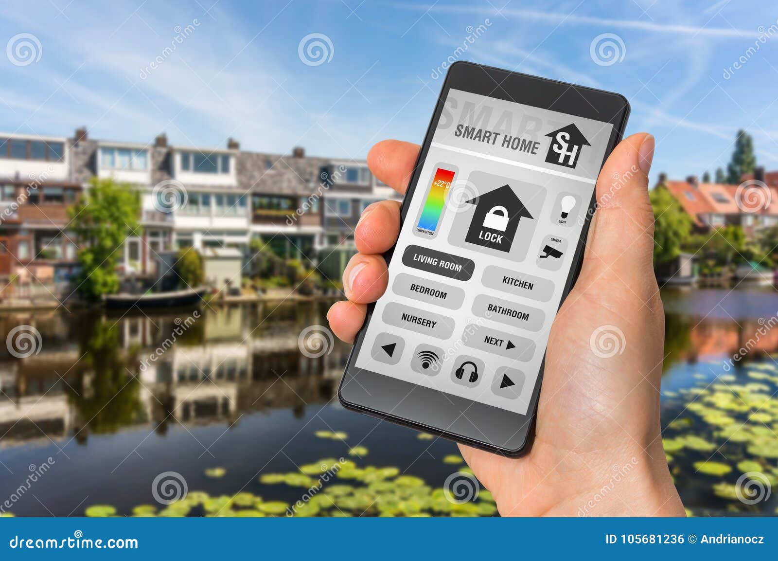 Smartphone with Remote Smart Home Control System Stock Photo - Image of ...