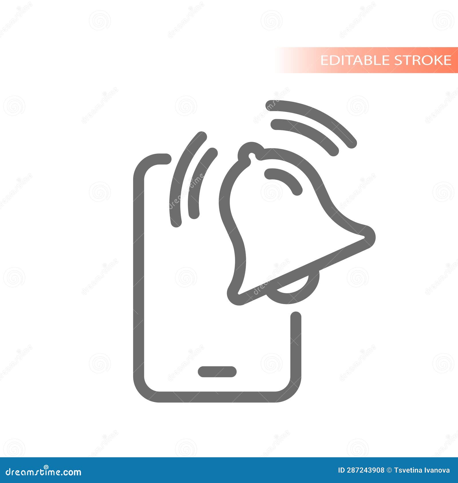 Smartphone and Ringing Bell Line Vector Icon Stock Vector ...