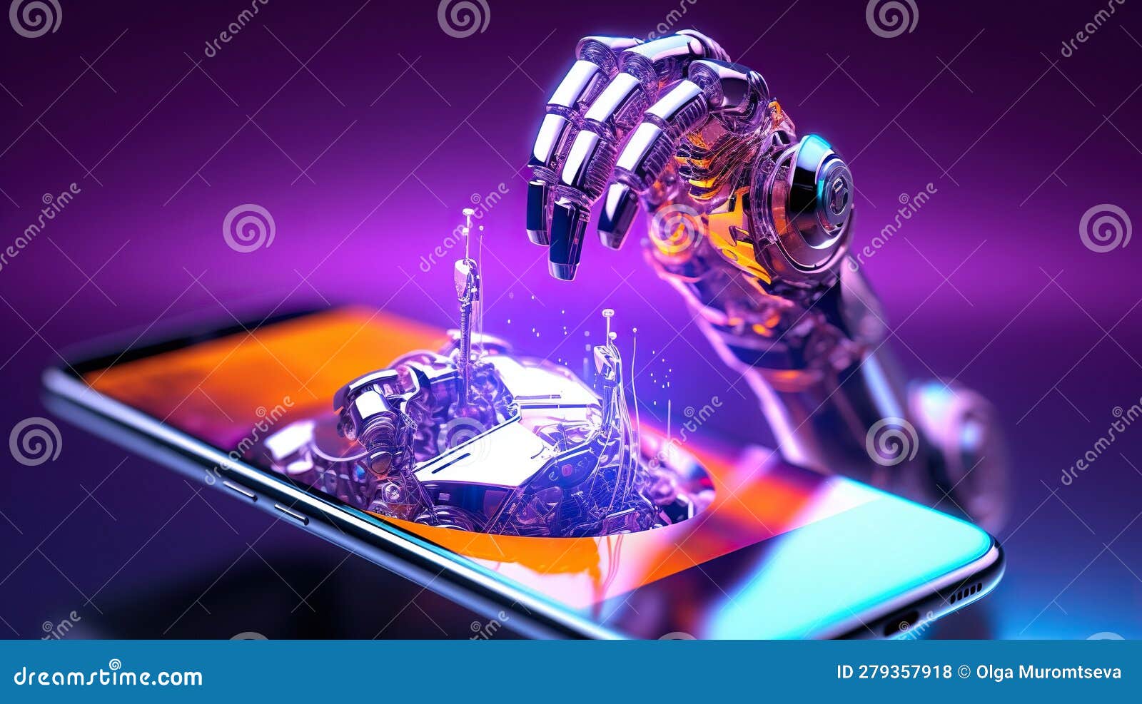 A Smartphone with a Robot Hanging in Front of it. Generative AI Stock ...