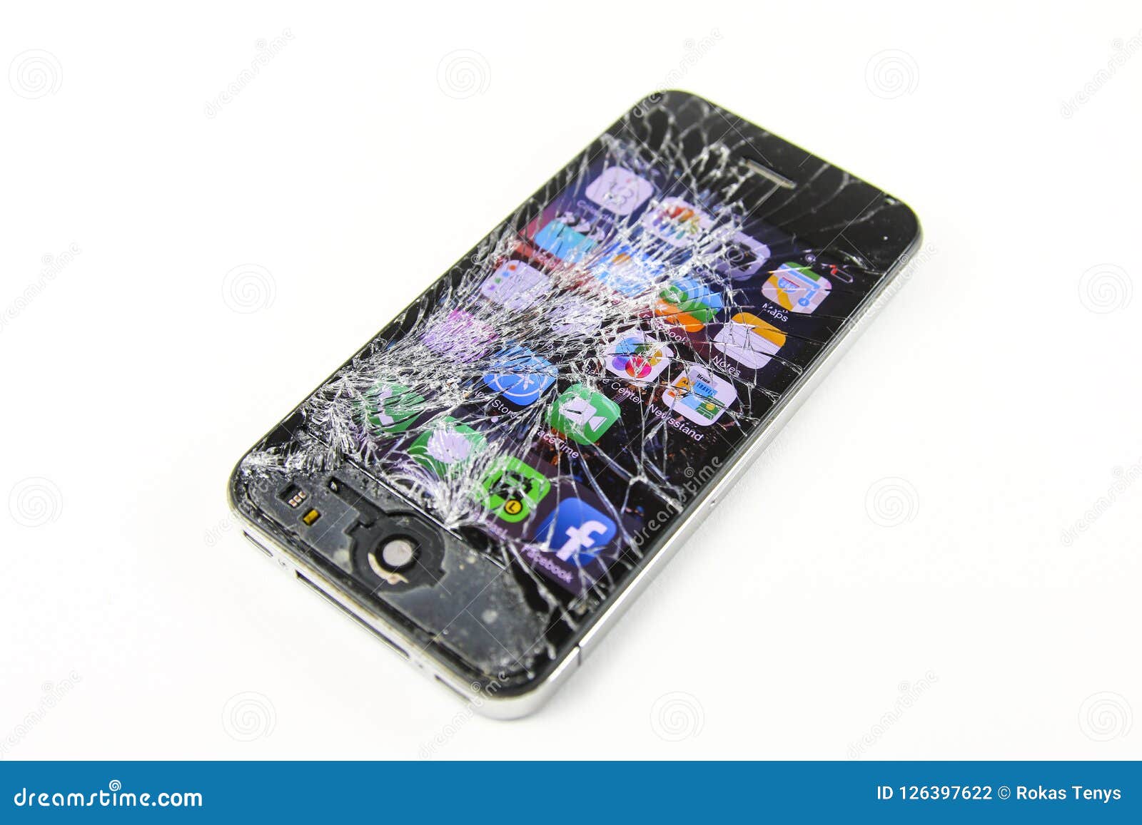 Smartphone roto pantalla fotografía editorial. Imagen de viejo - 126397622