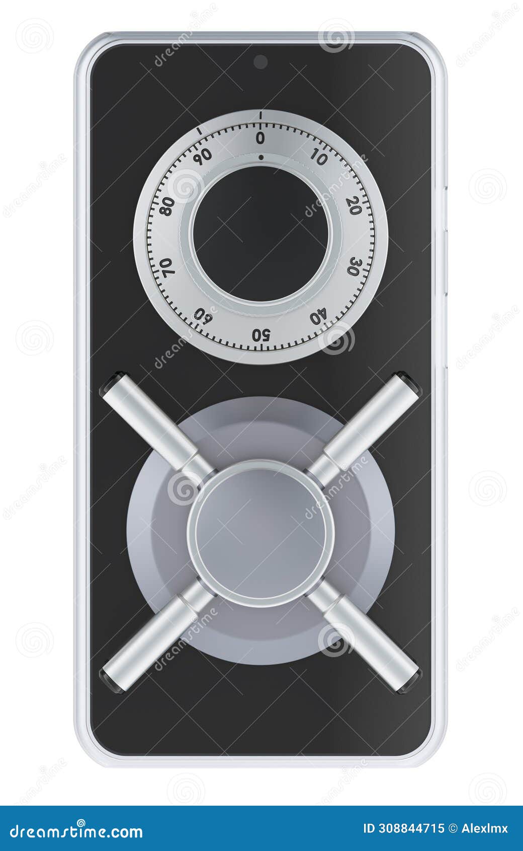 Smartphone with Safe Combination Lock, 3D Rendering Stock Illustration ...