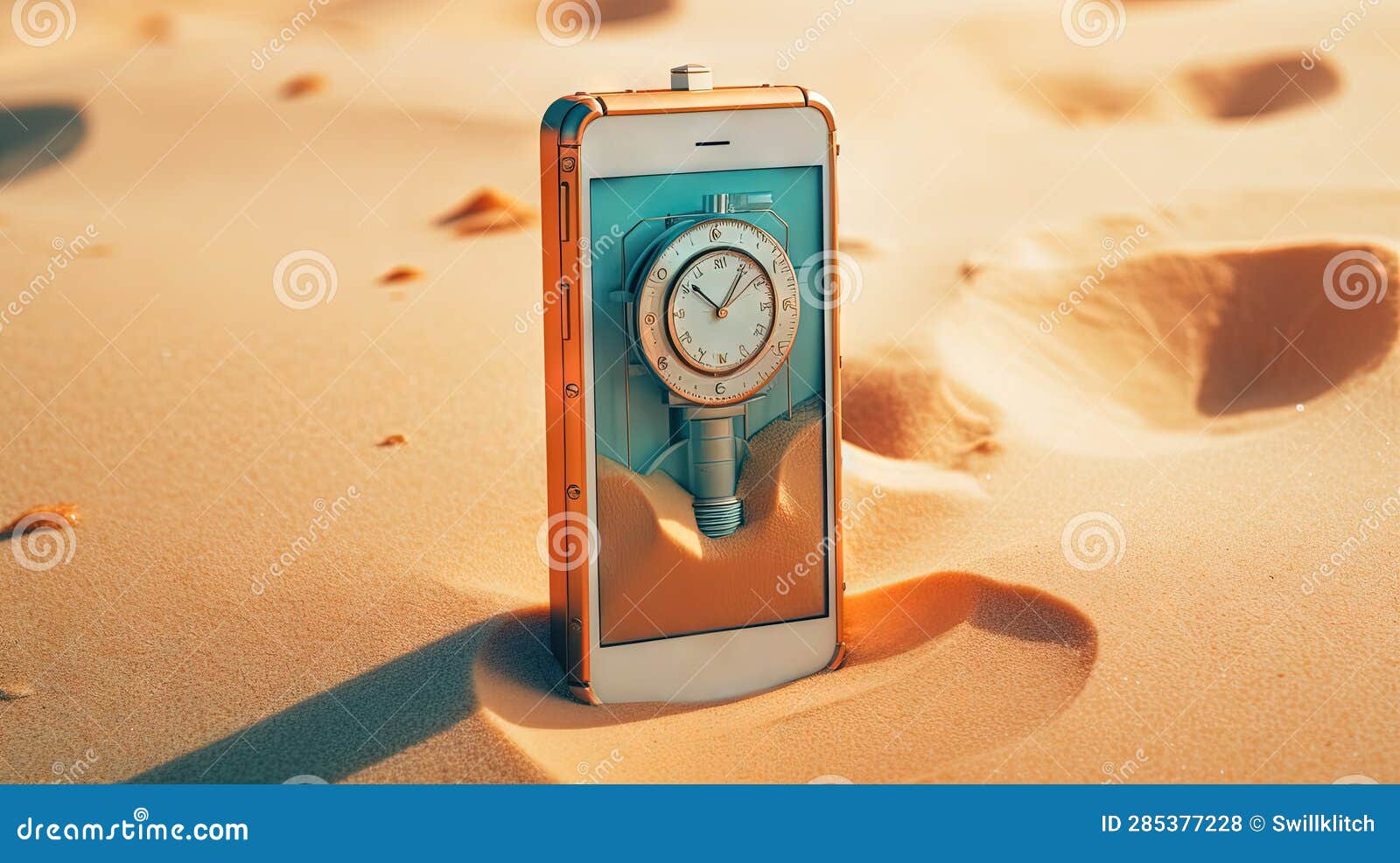 Smartphone in the Sand of the Beach. Vacation Scene with Phone on the ...