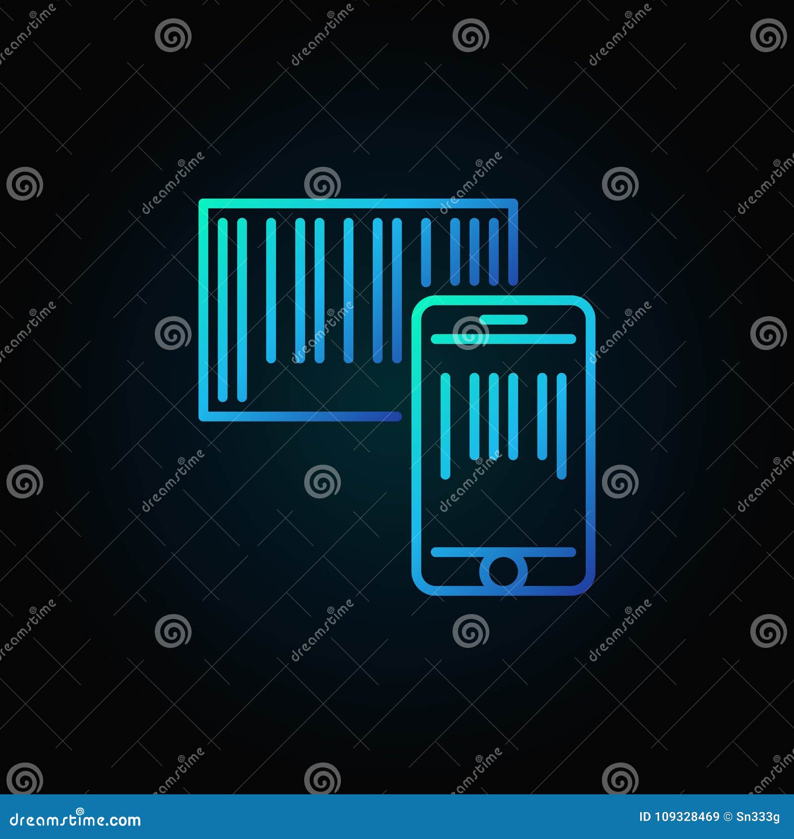 Smartphone Scanning Barcode Blue Icon in Thin Line Style Stock Vector ...