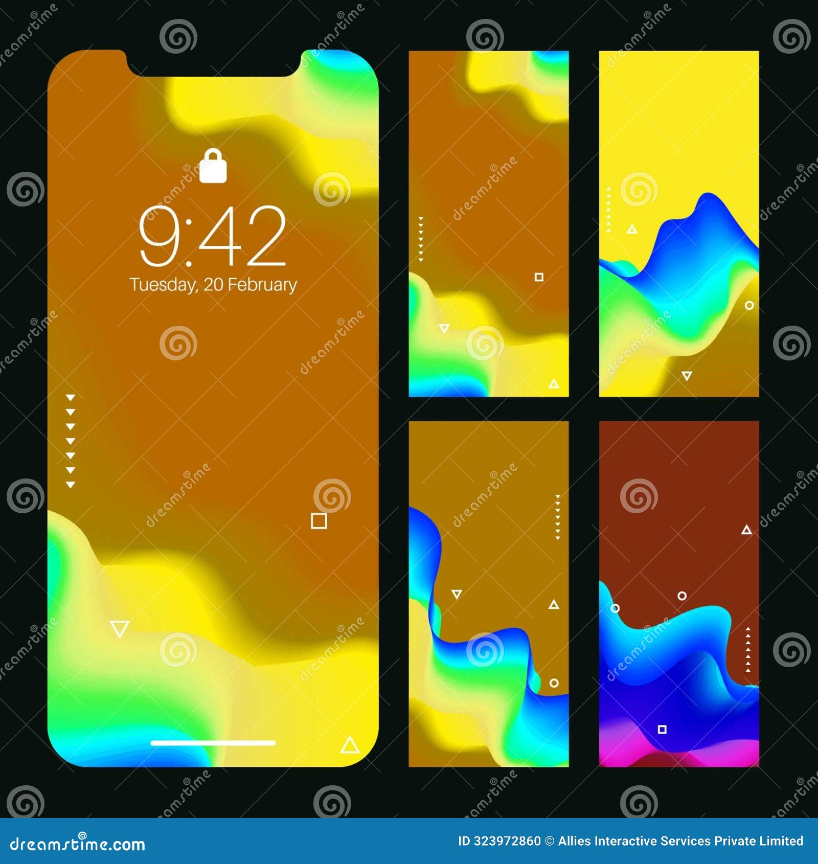Smartphone Screen with Abstract Wavy Wallpaper Design Stock ...