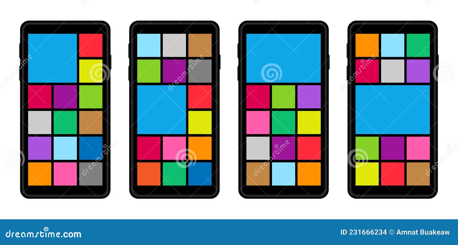 Smartphone Screen with Collage Grid Template Colorful, Mobile Phone and ...