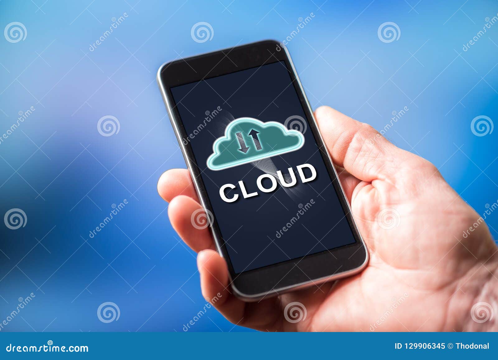 Cloud Concept on a Smartphone Stock Image - Image of data, hand: 129906345