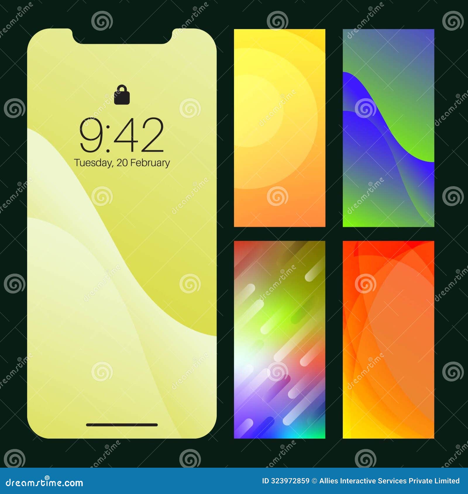 Smartphone Screen Lock Display and Abstract Colorful Wallpaper Stock ...