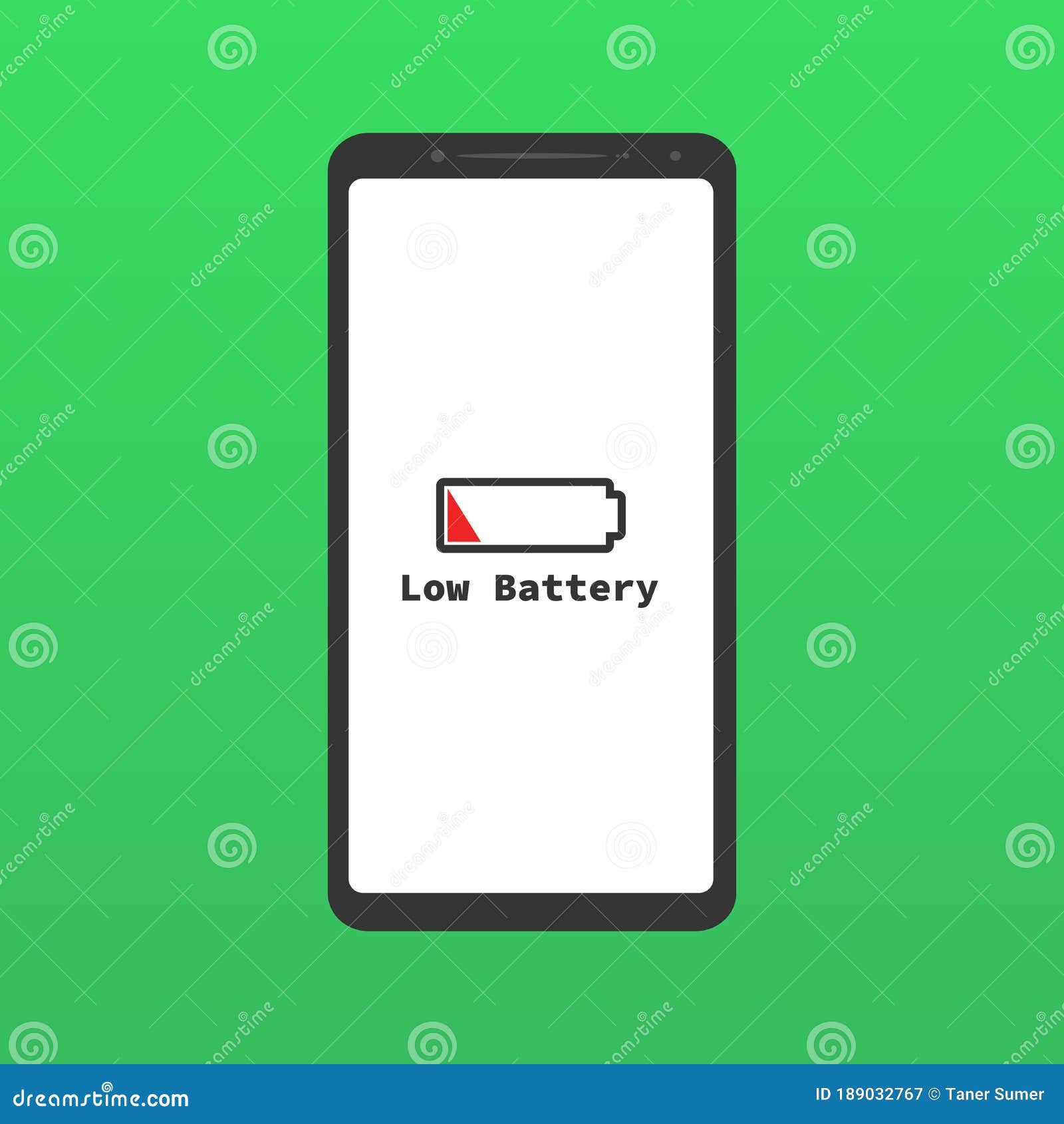 Smartphone Screen and Low Battery Icon, Green Screen Background, Vector ...