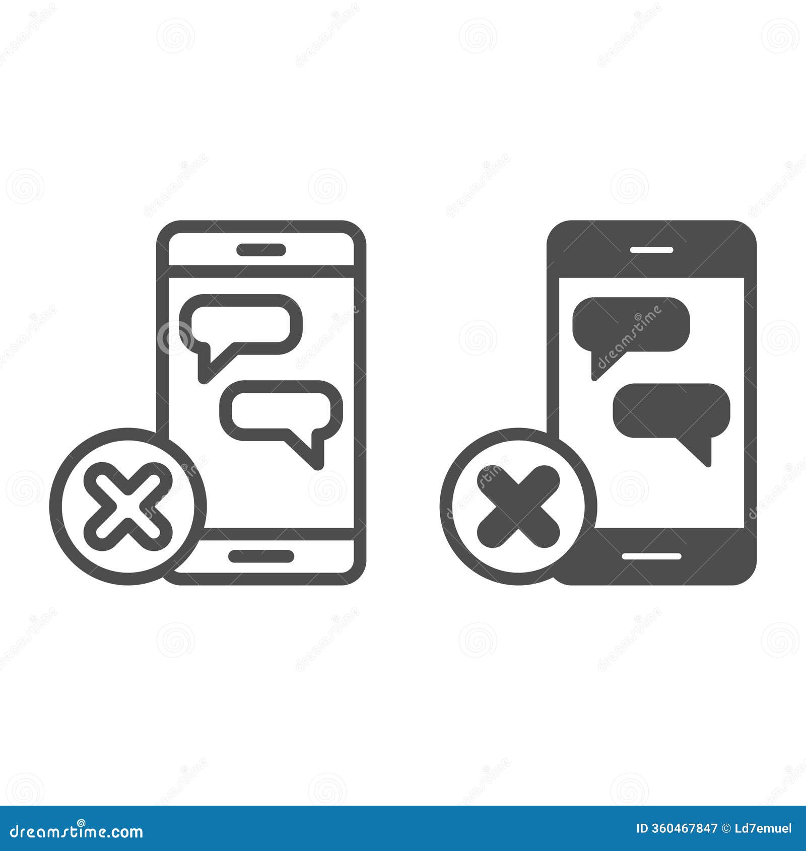 Smartphone Screen with Message Ban Line and Solid Icon, Prohibited ...