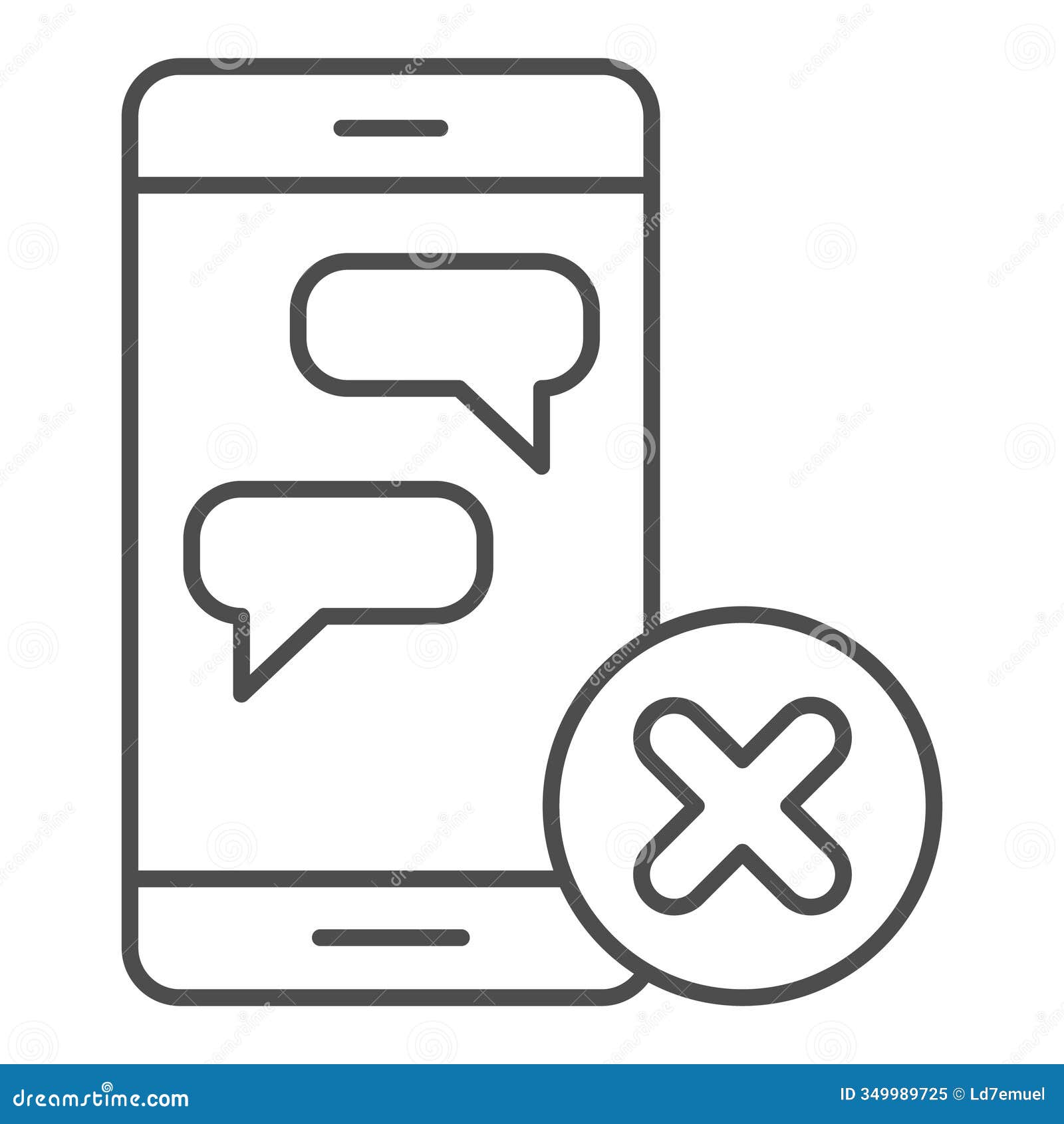 Smartphone Screen with Message Ban Thin Line Icon, Prohibited Items ...