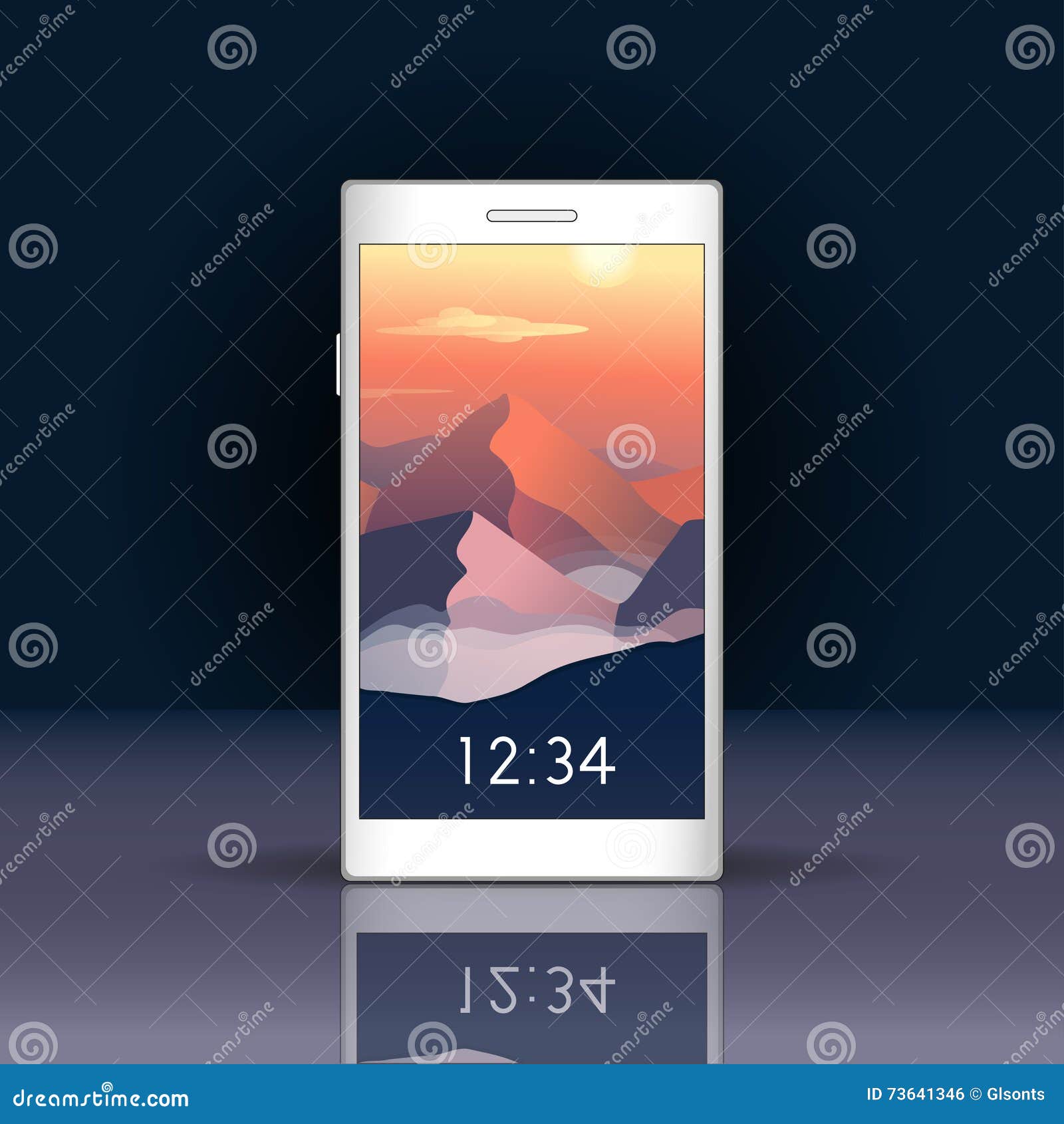 Smartphone Screen with Mountains Landscape. Stock Vector - Illustration ...